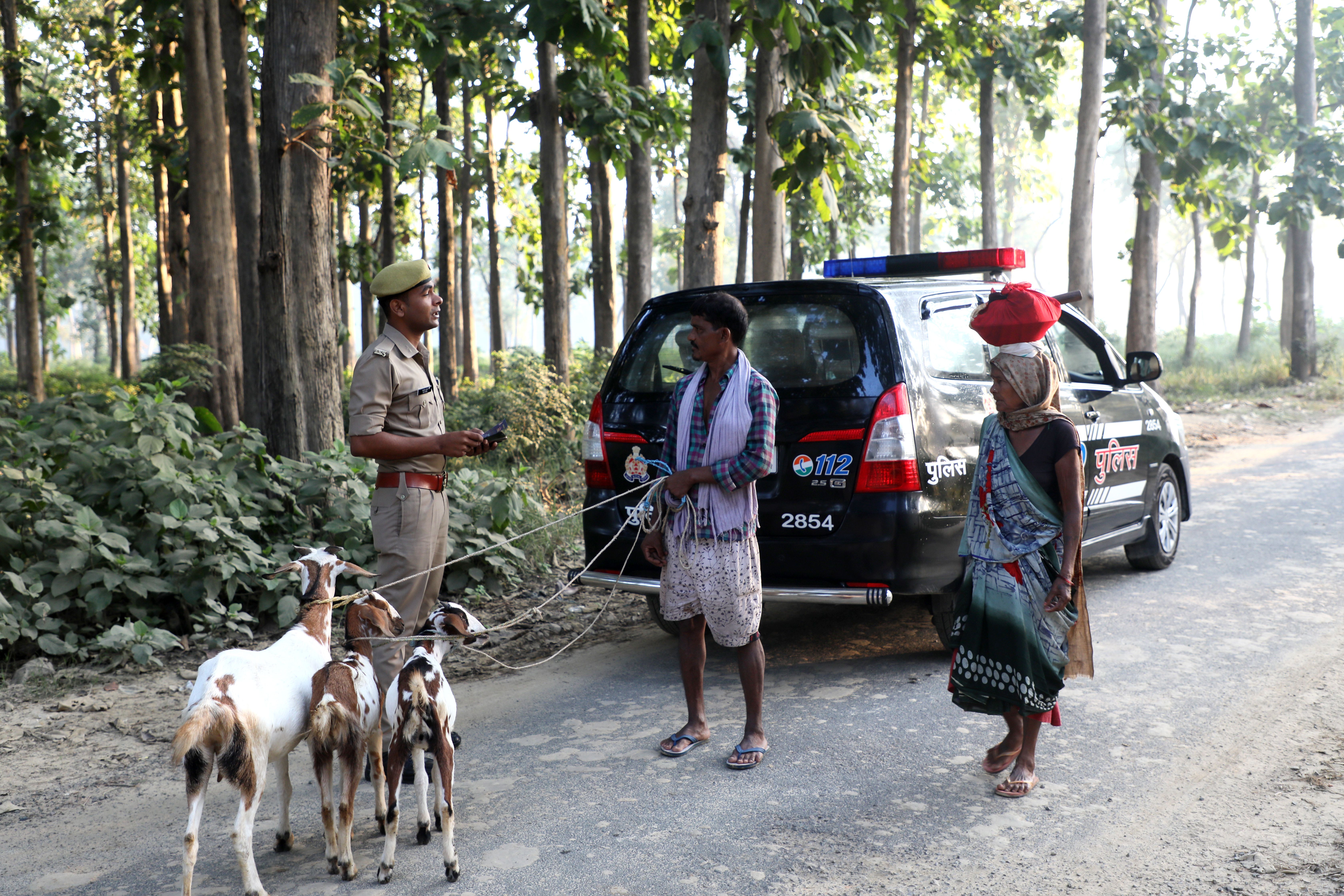 Police Talking to Man Holding the Rope of his Goats · Free Stock Photo