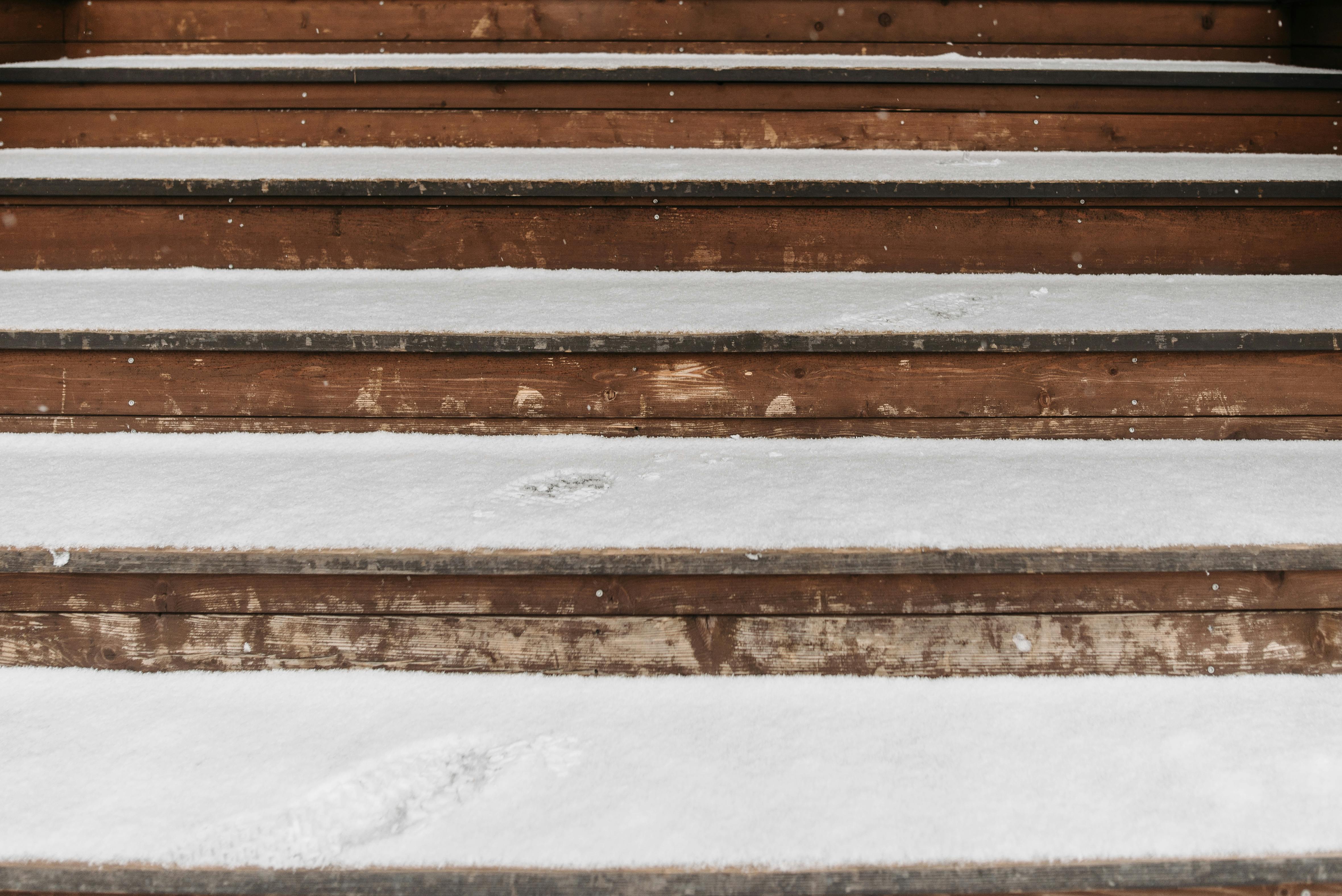 Brown Wooden Stairs Covered With Snow · Free Stock Photo