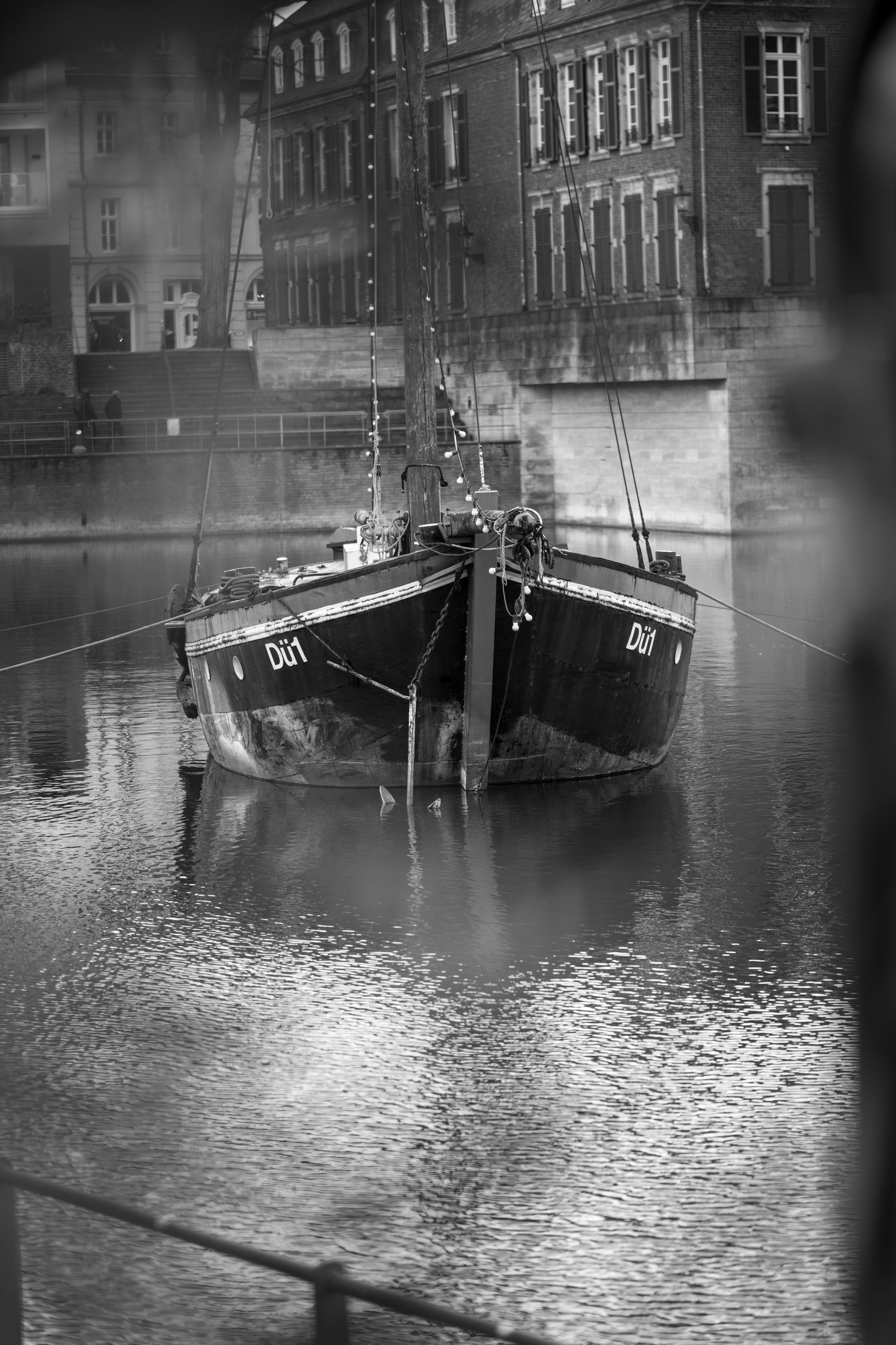 A Grayscale of Docked Boats · Free Stock Photo