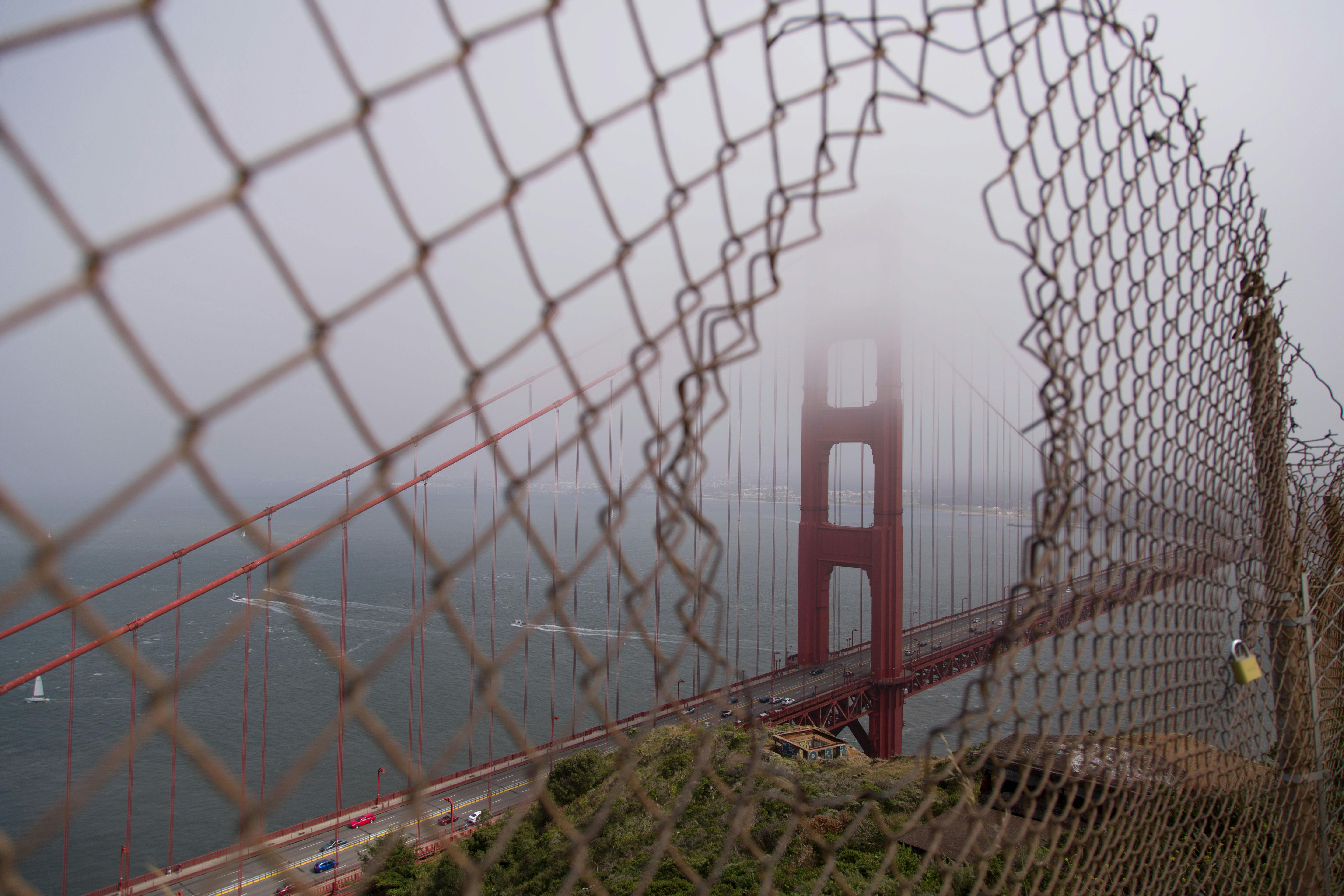 Free stock photo of fence, fog, golden gate bridge
