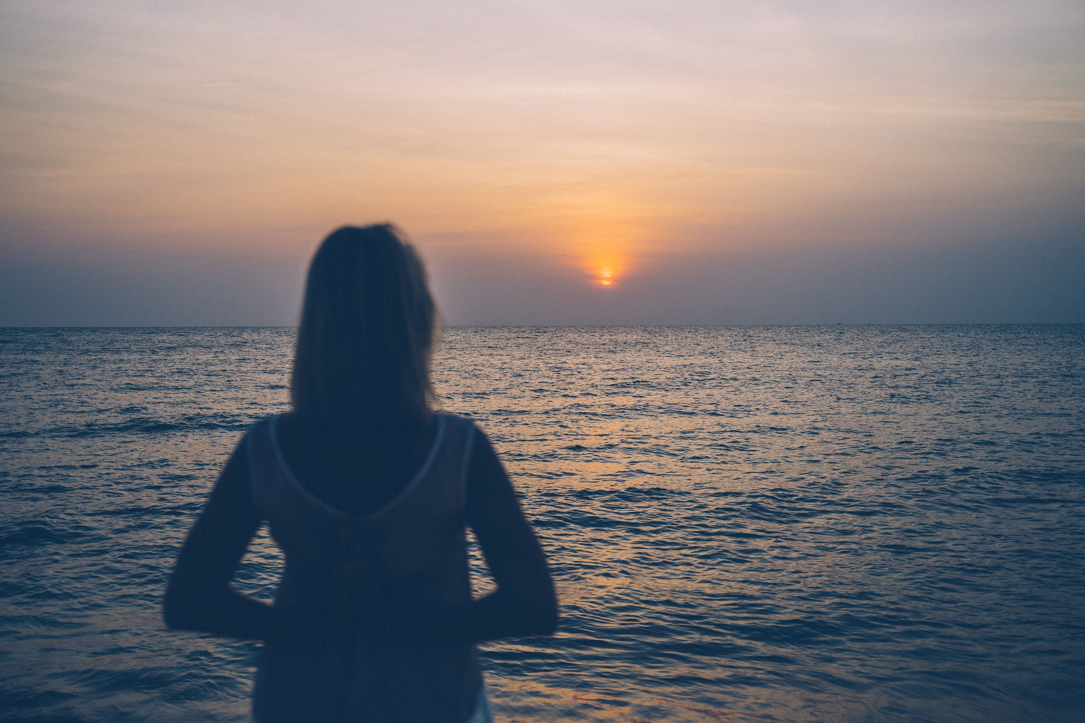 Back View of a Person Standing on Sea Shore during Sunset · Free Stock ...