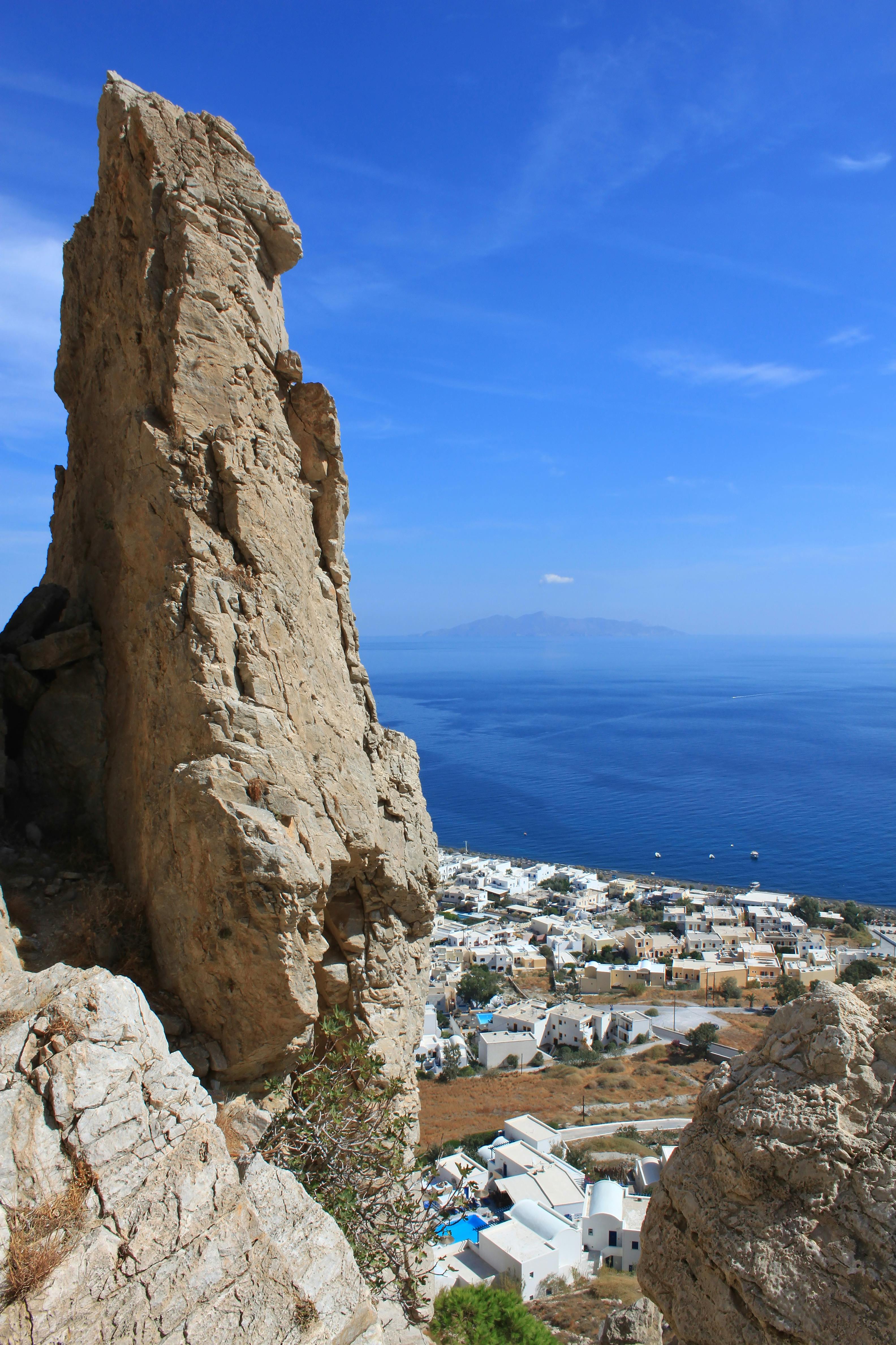 Rock Formation and High Angle View of Kamari Village in Greece · Free ...