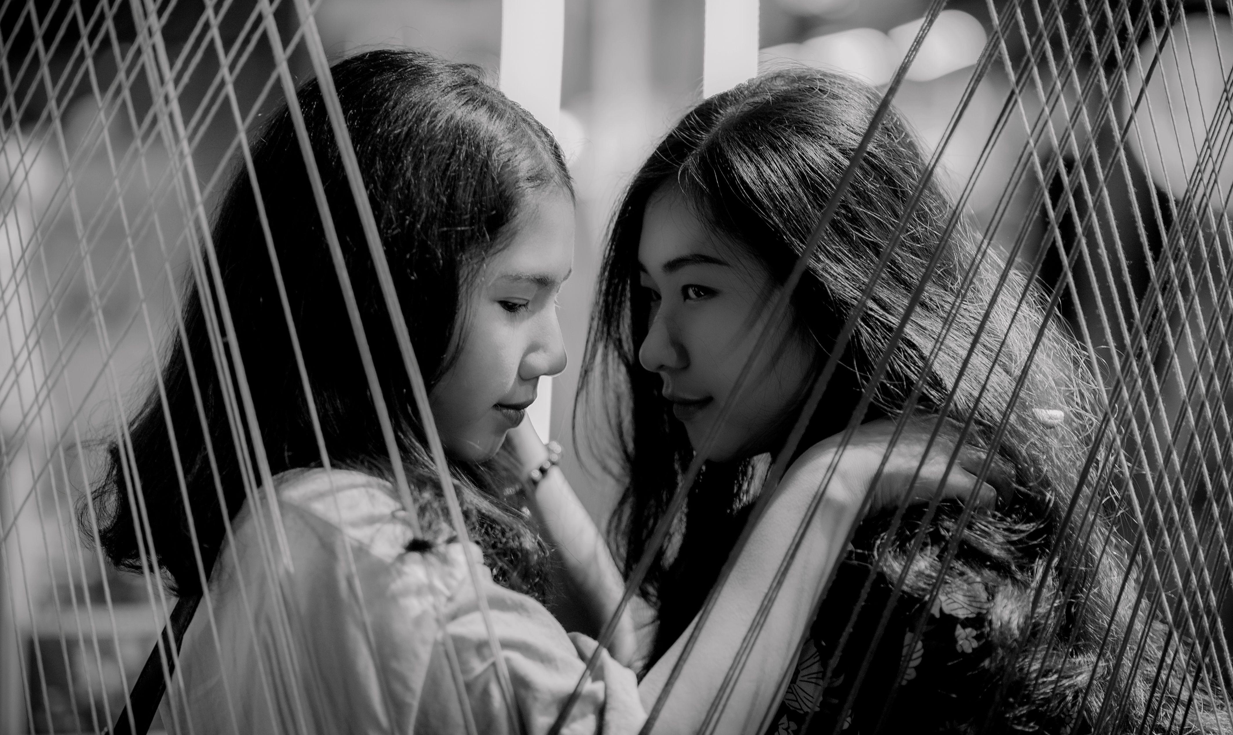 Grayscale Photography of Two Girls · Free Stock Photo