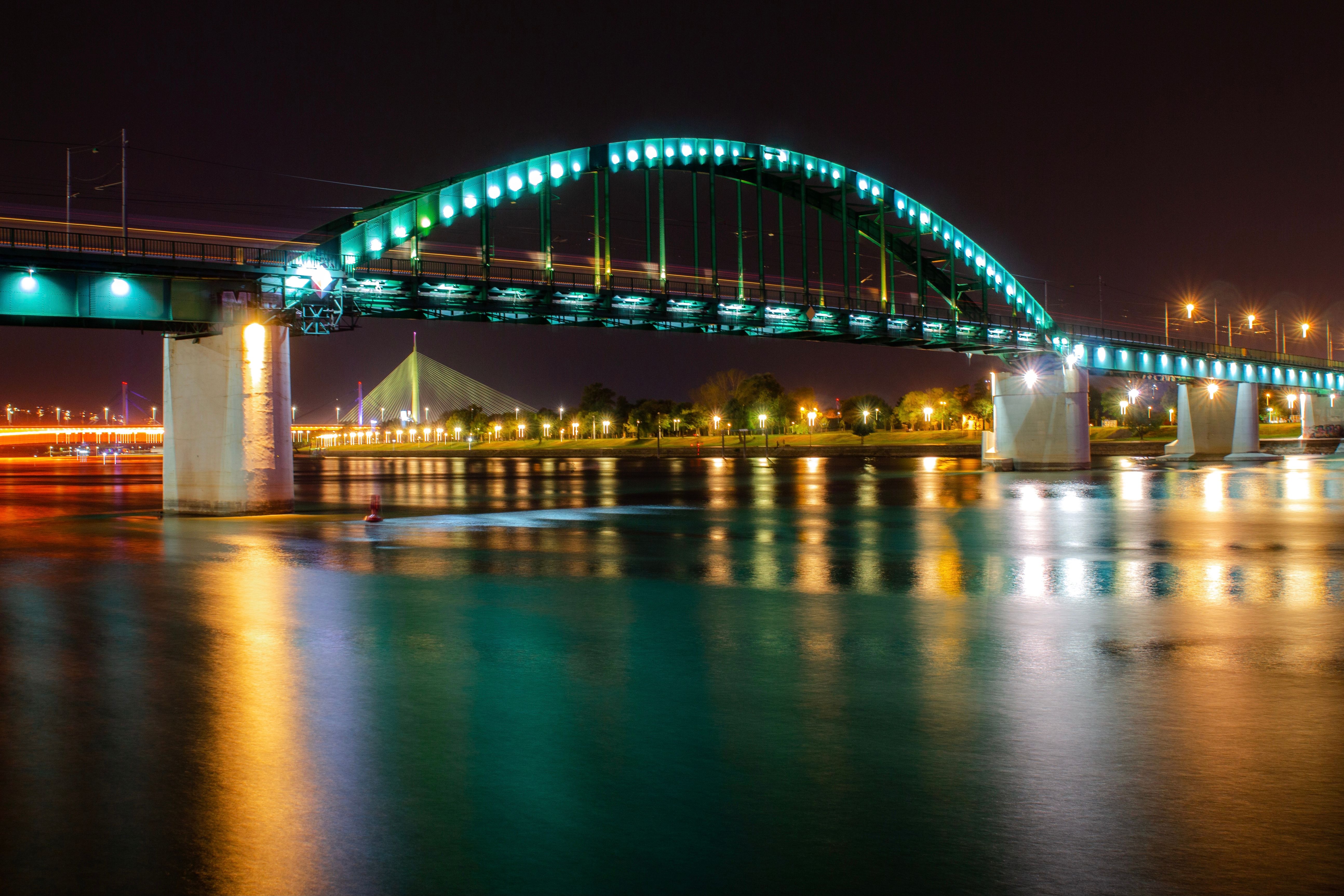 Illuminated Bridge at Night · Free Stock Photo