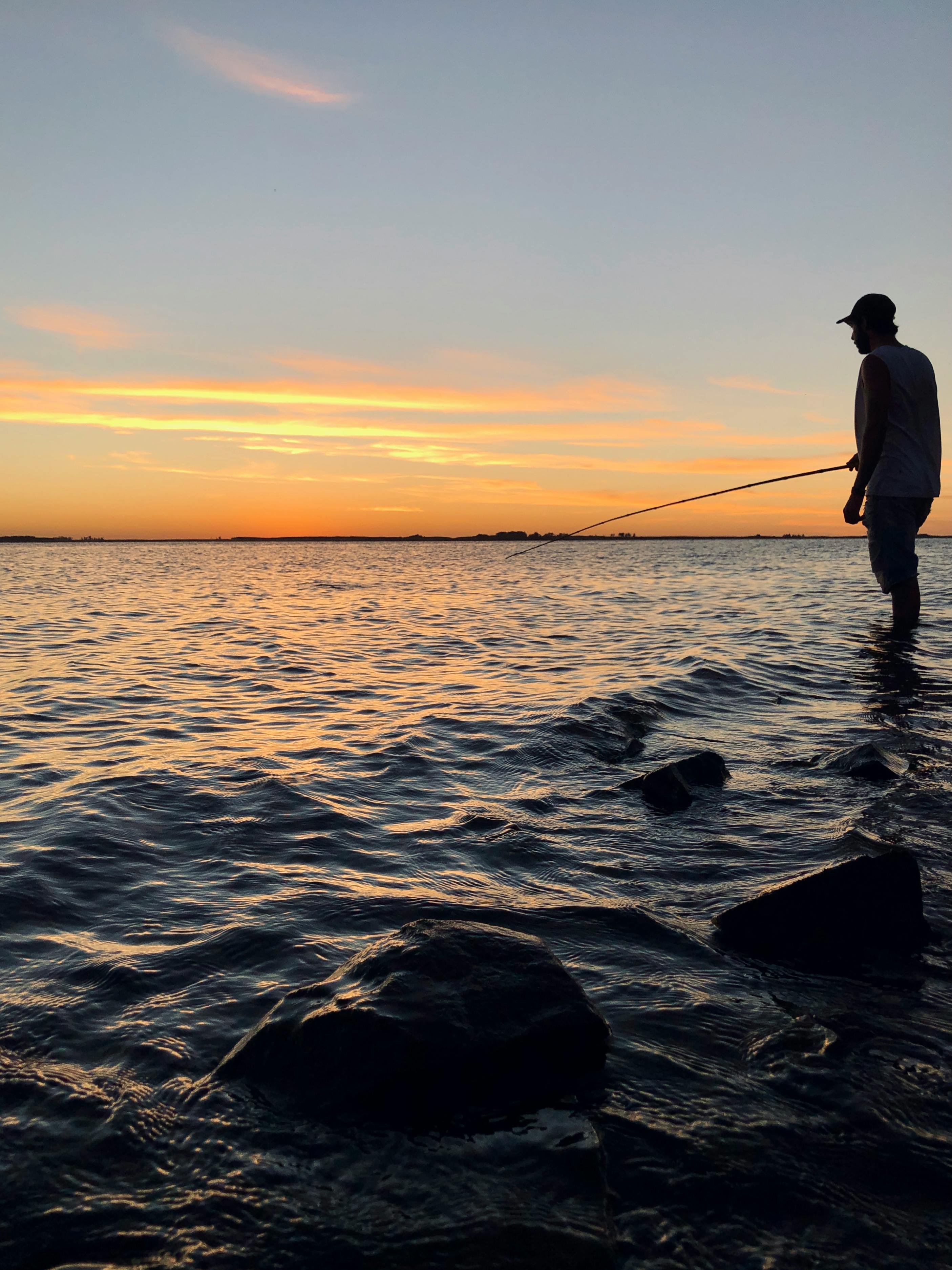 A Woman Fishing on Beach during Sunset · Free Stock Photo