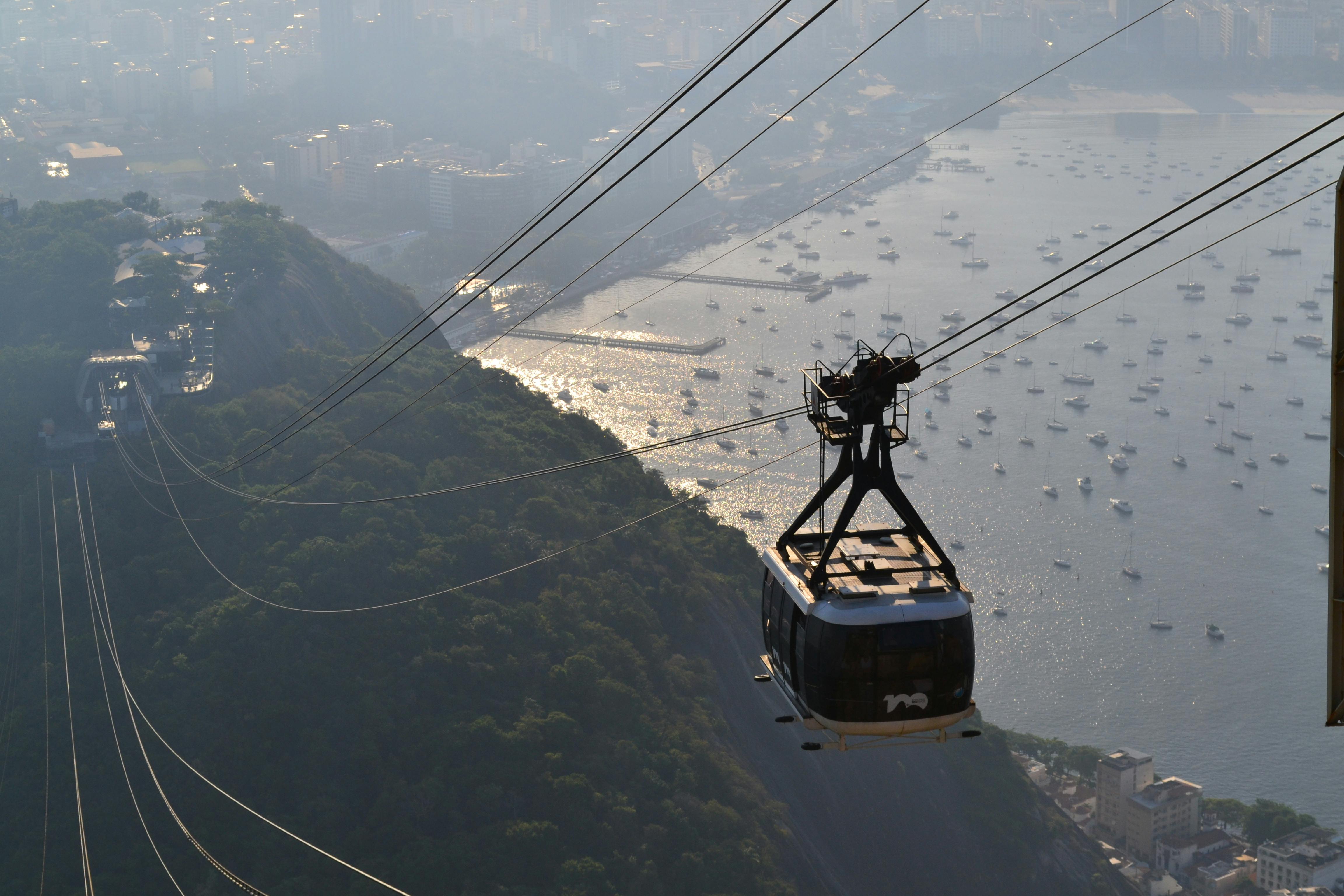 A Black Cable Car over Sugarloaf Mountain in Rio de Janeiro, Brazil ...