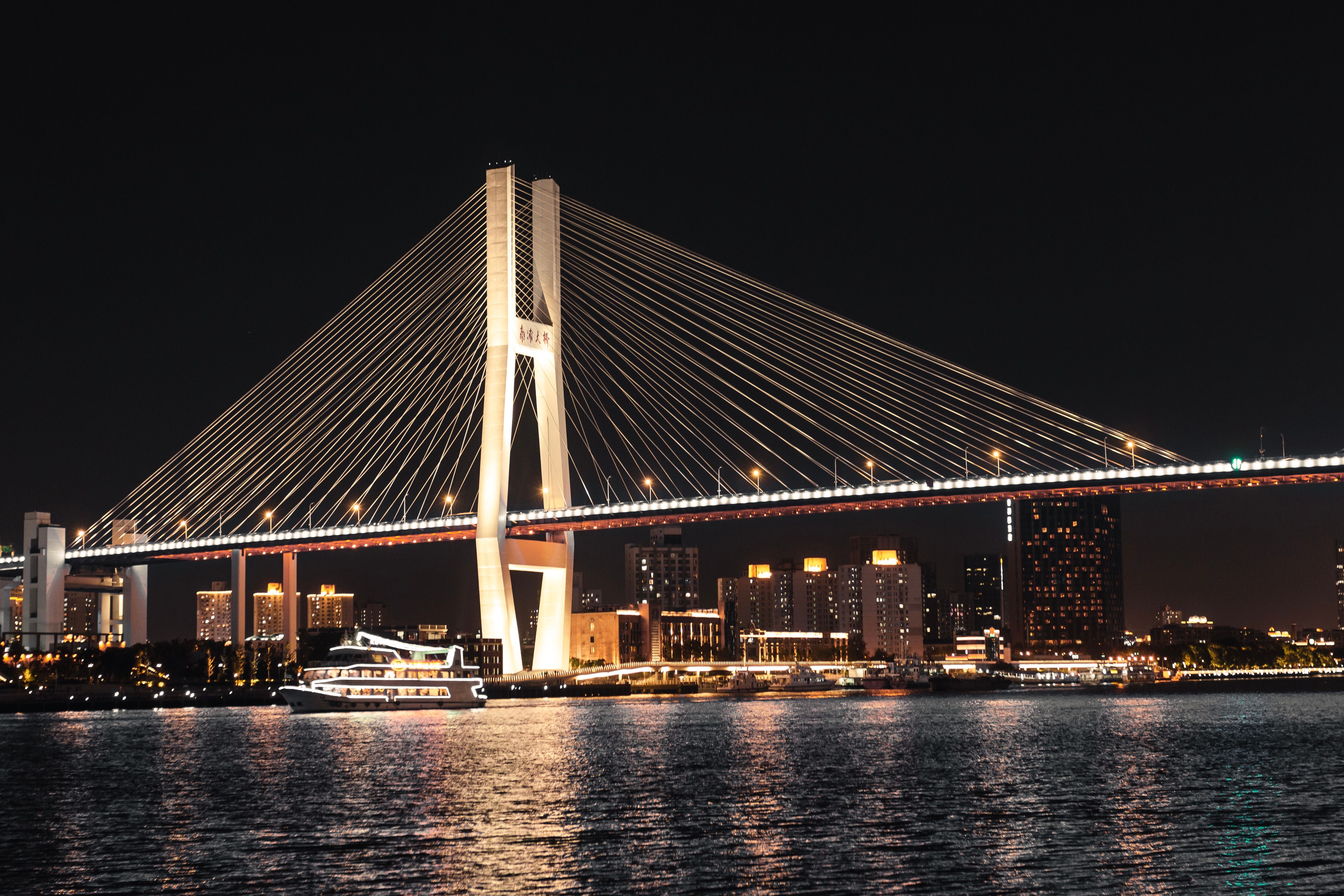 River and Illuminated Bridge at Night · Free Stock Photo