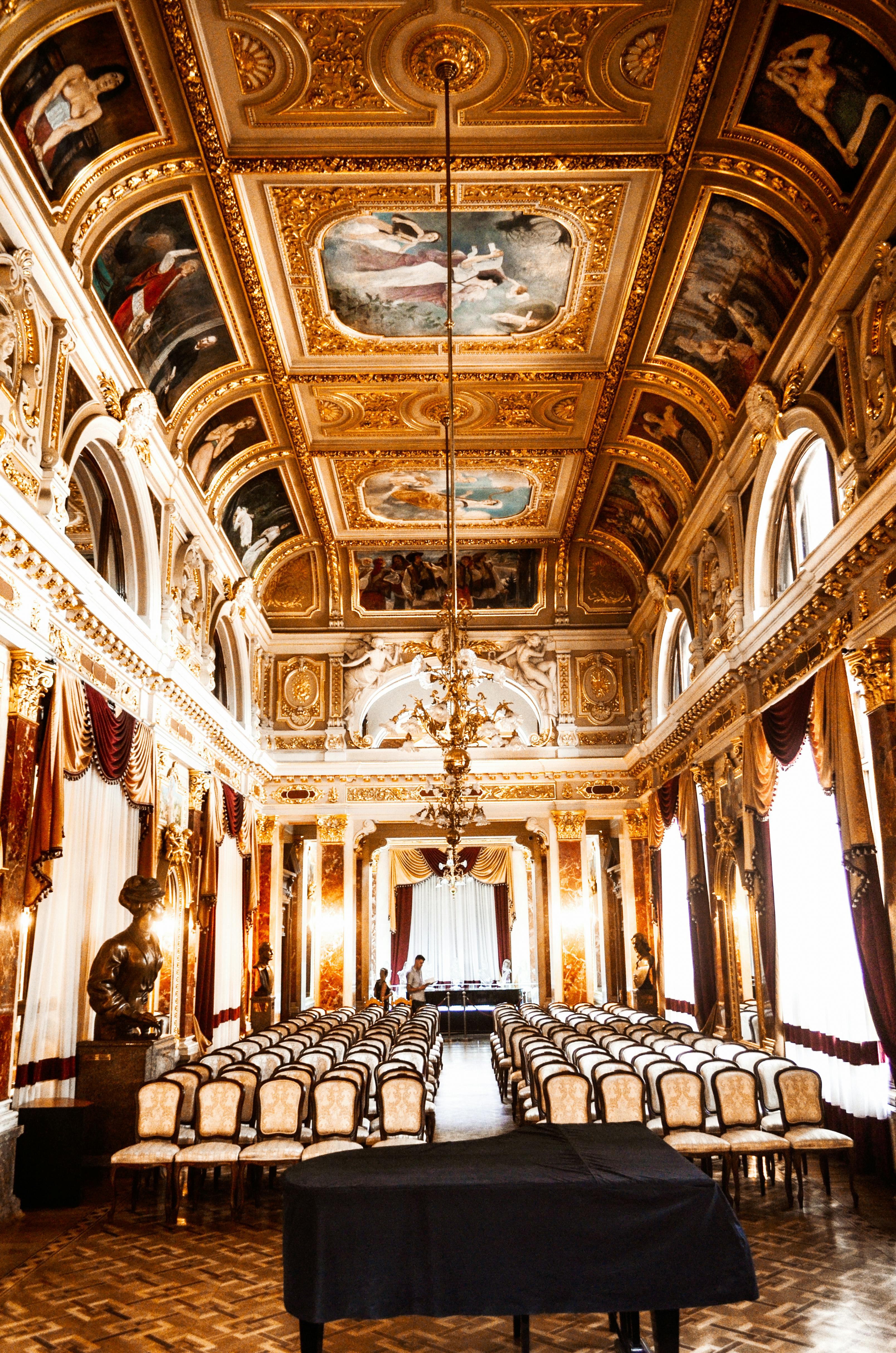 Classic interior of aged concert hall with chairs and piano · Free ...