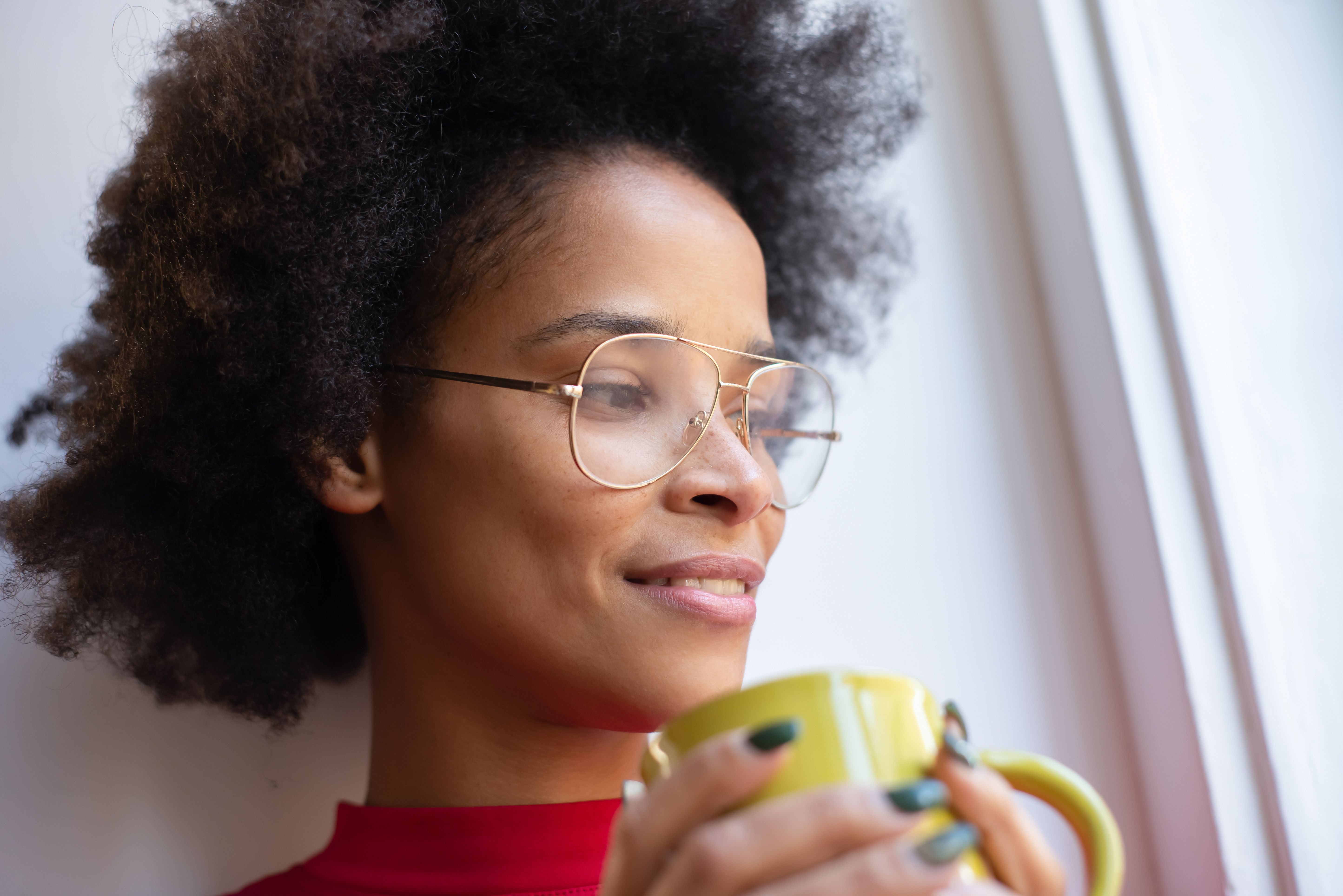 Black Person Smiling Softly At Their Reflection Photos, Download The ...