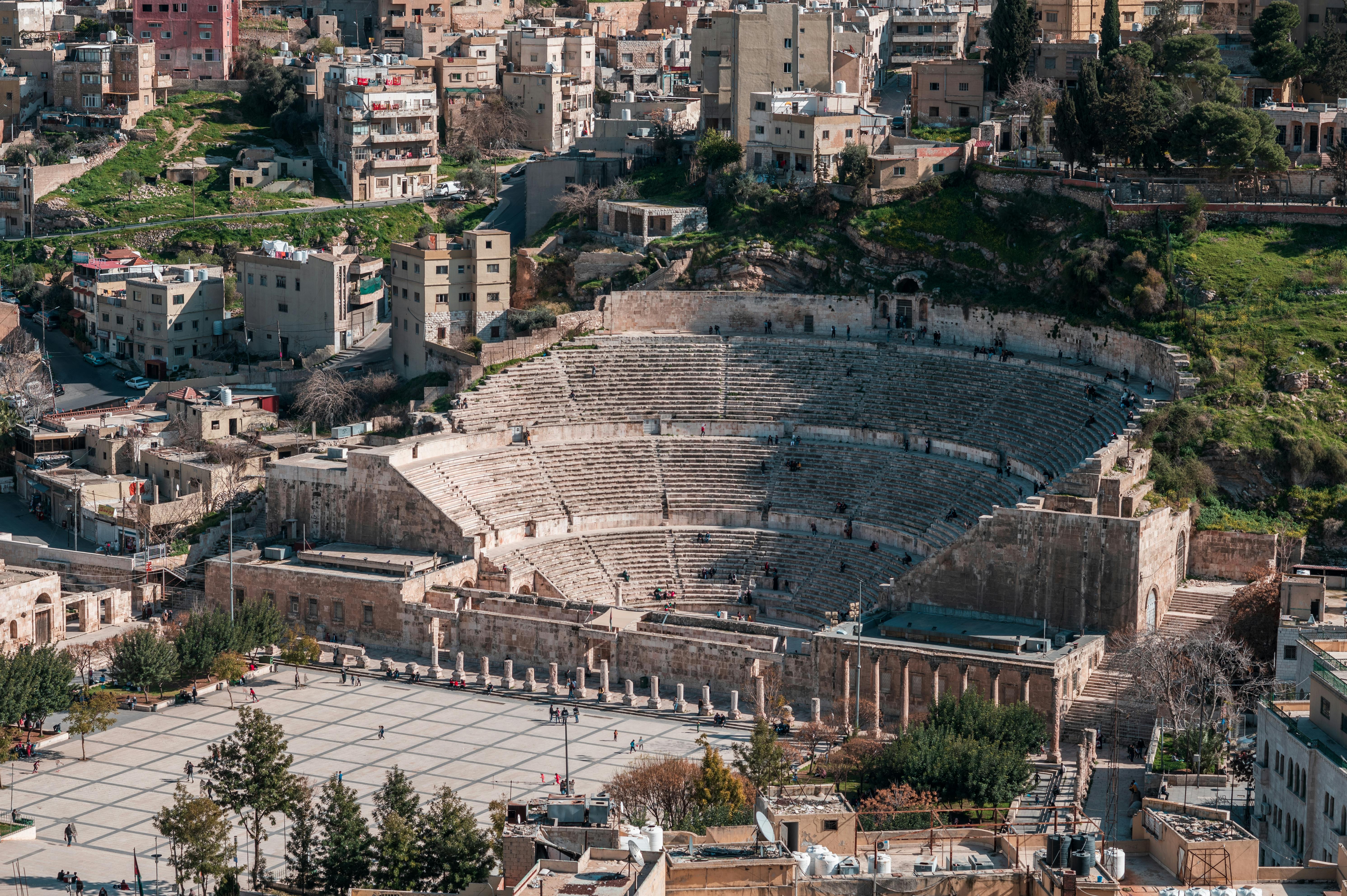 Aerial View of the Ruins of the Ancient Roman Amphitheatre in Amman ...