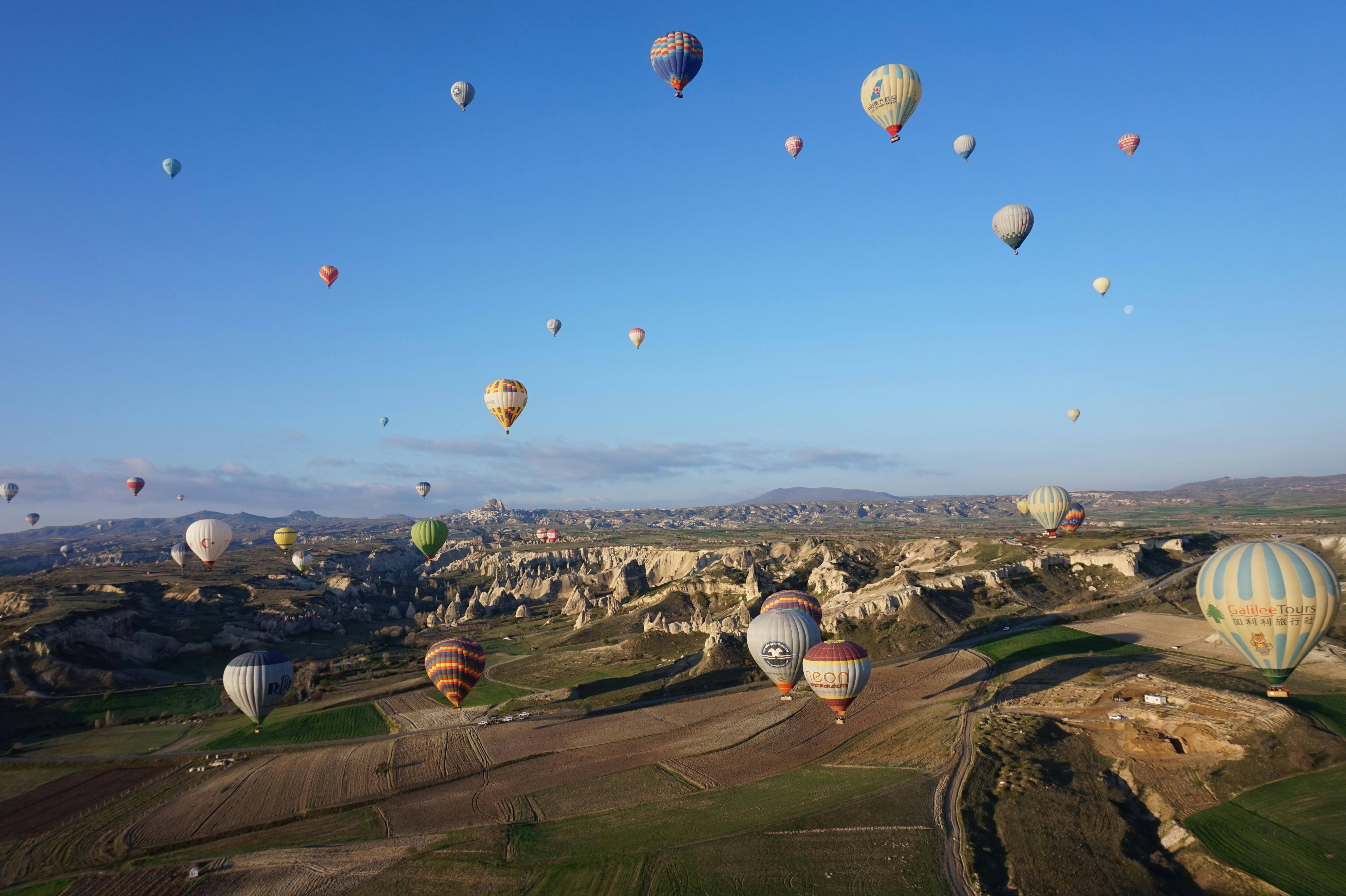 Hot Air Balloons Soaring Under Blue Sky · Free Stock Photo