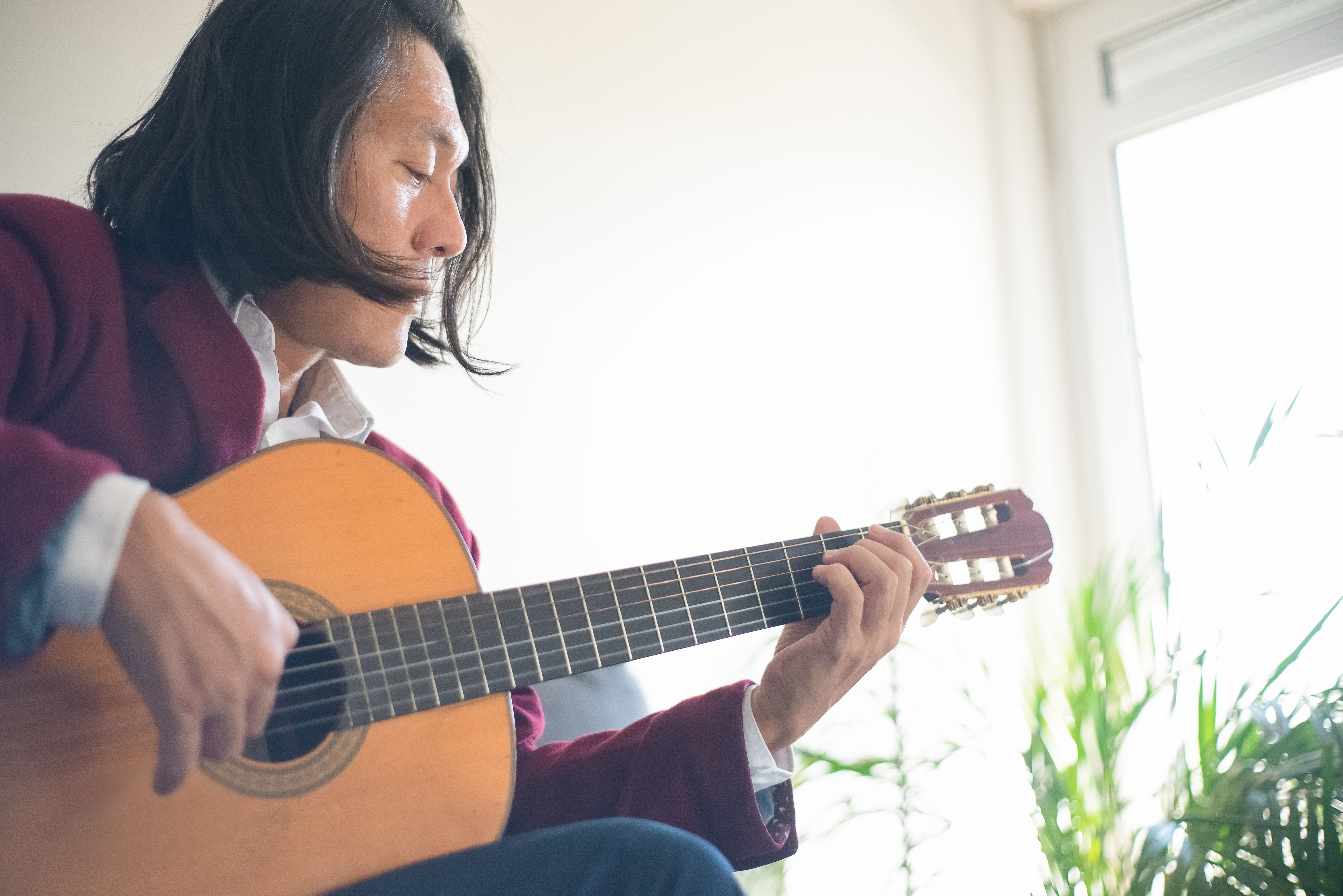 Ukulele Beside a Floral Box and String Lights · Free Stock Photo