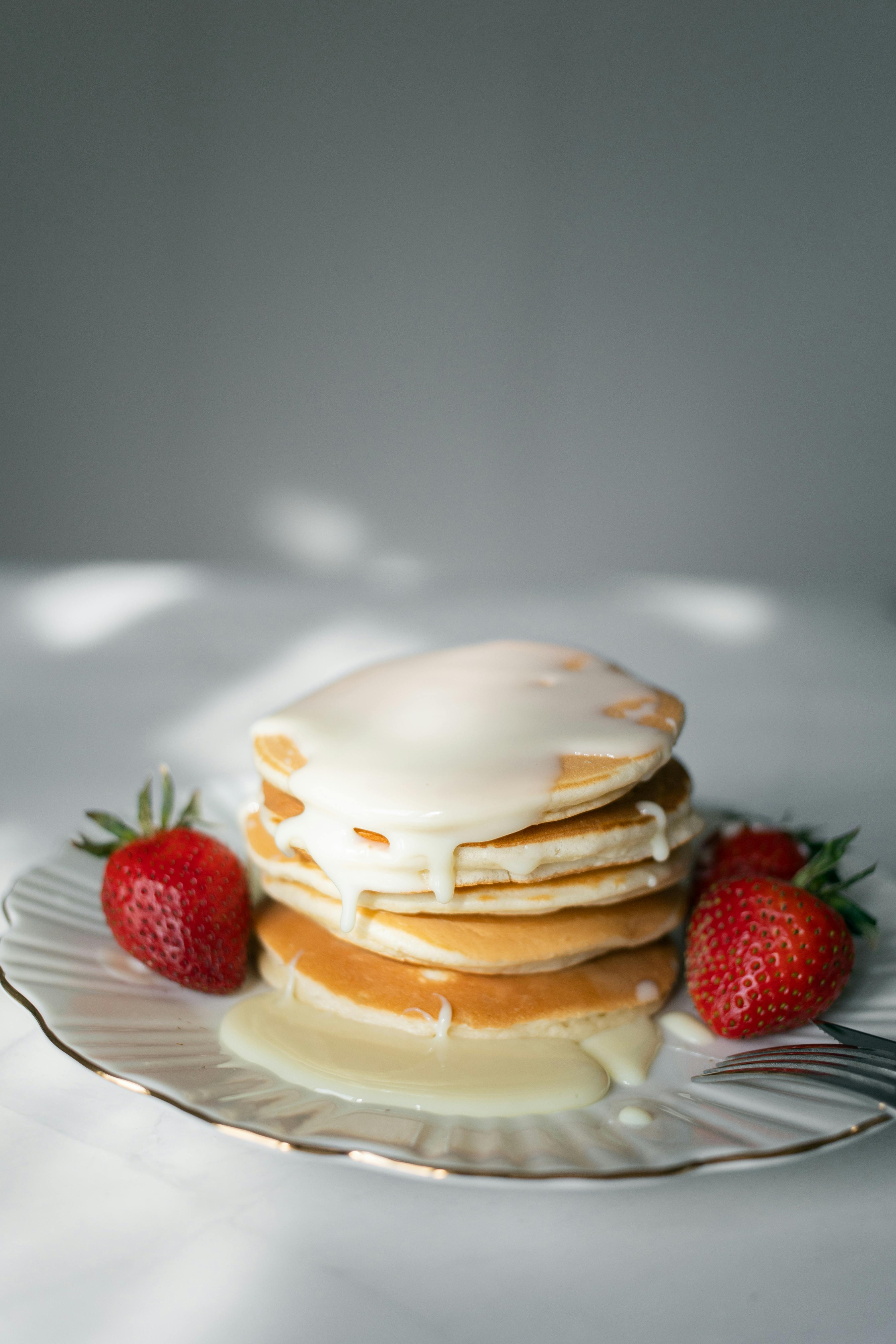A Strawberry on a Pancake Stack · Free Stock Photo
