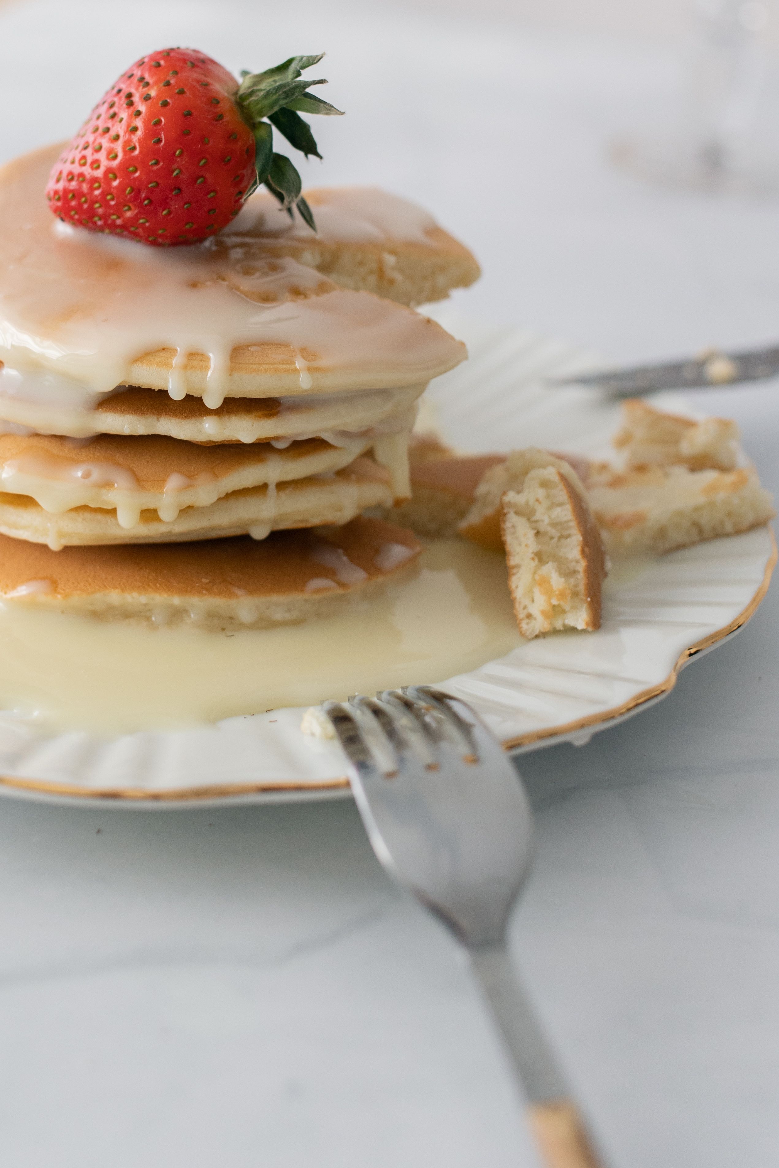 A Strawberry on a Pancake Stack · Free Stock Photo