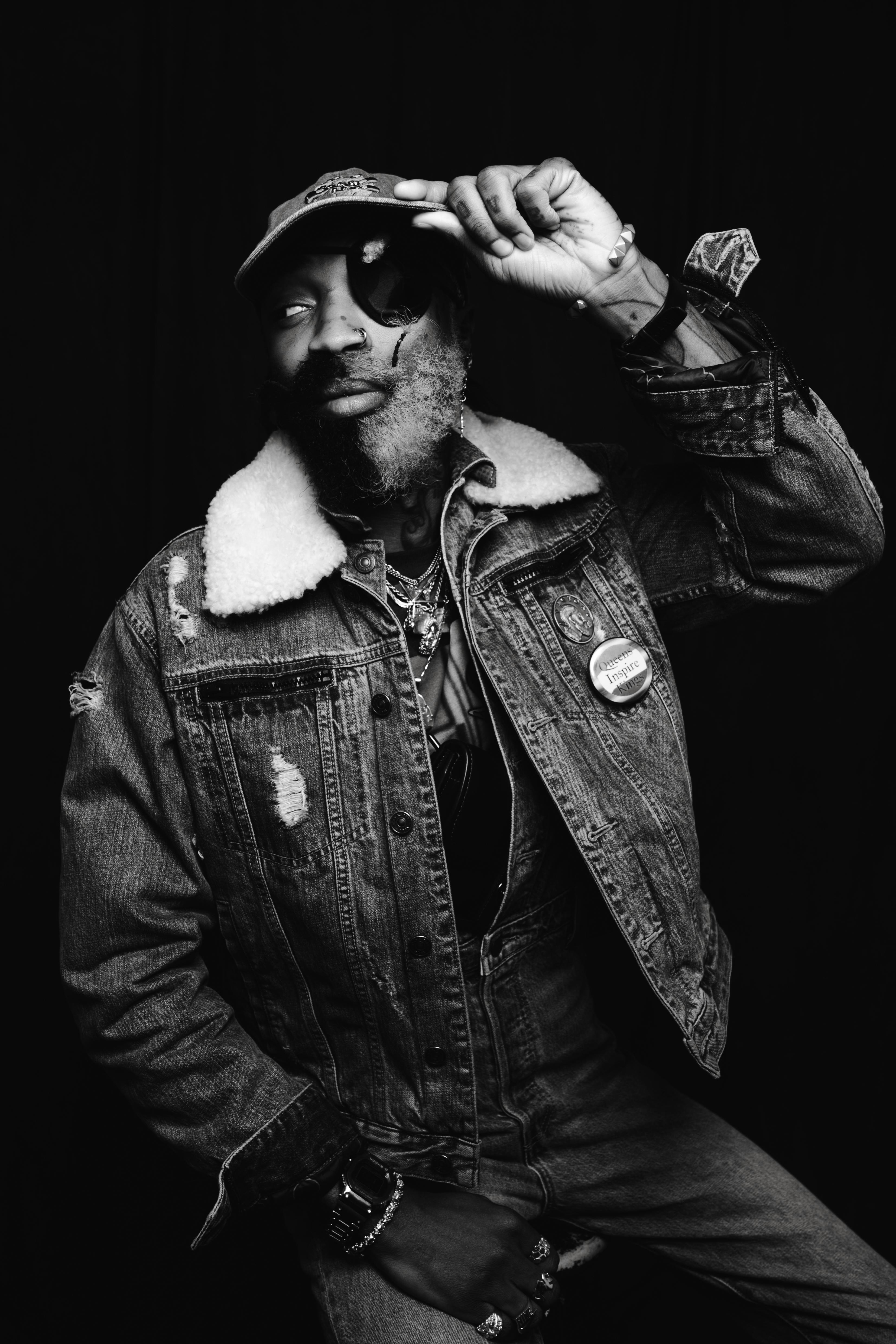 Grayscale Photo of a Man Wearing a Denim Jacket · Free Stock Photo