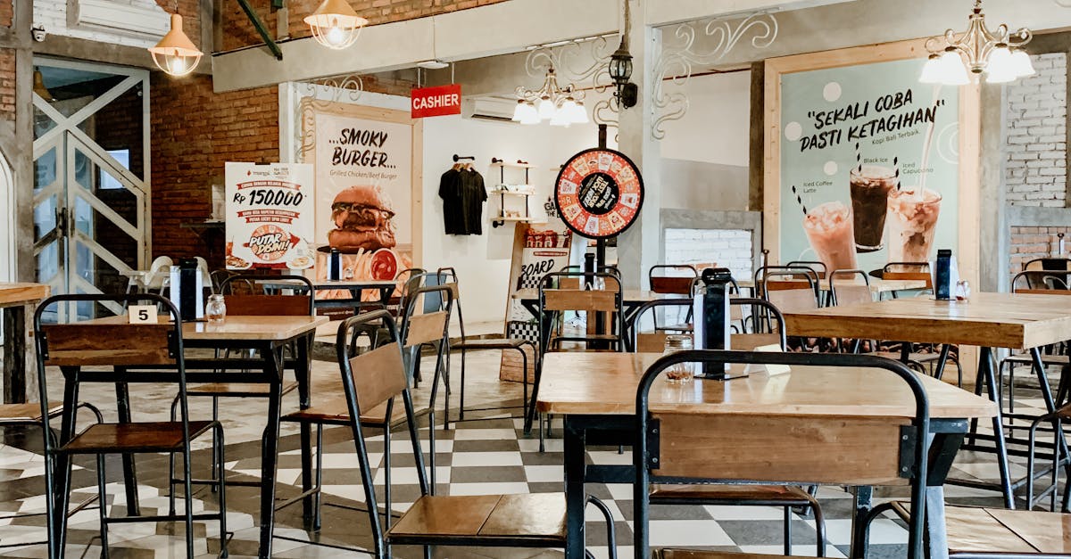 View of a Cafe Interior with Brick Wall and and Black and White Tiles ... View of a Cafe Interior with Brick Wall and and Black and White Tiles ...