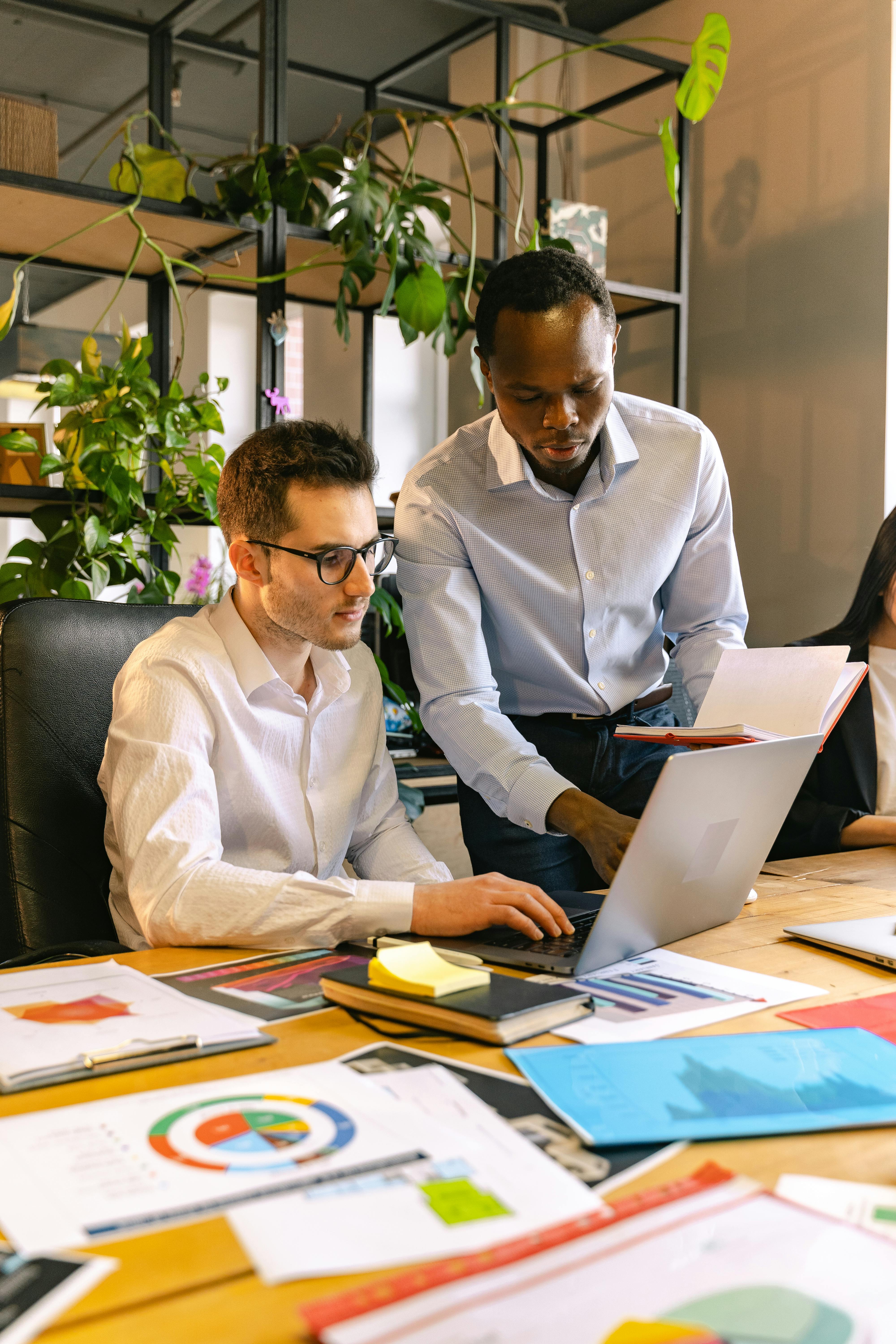 Men Working in a Team in an Office with Potted Plants · Free Stock Photo