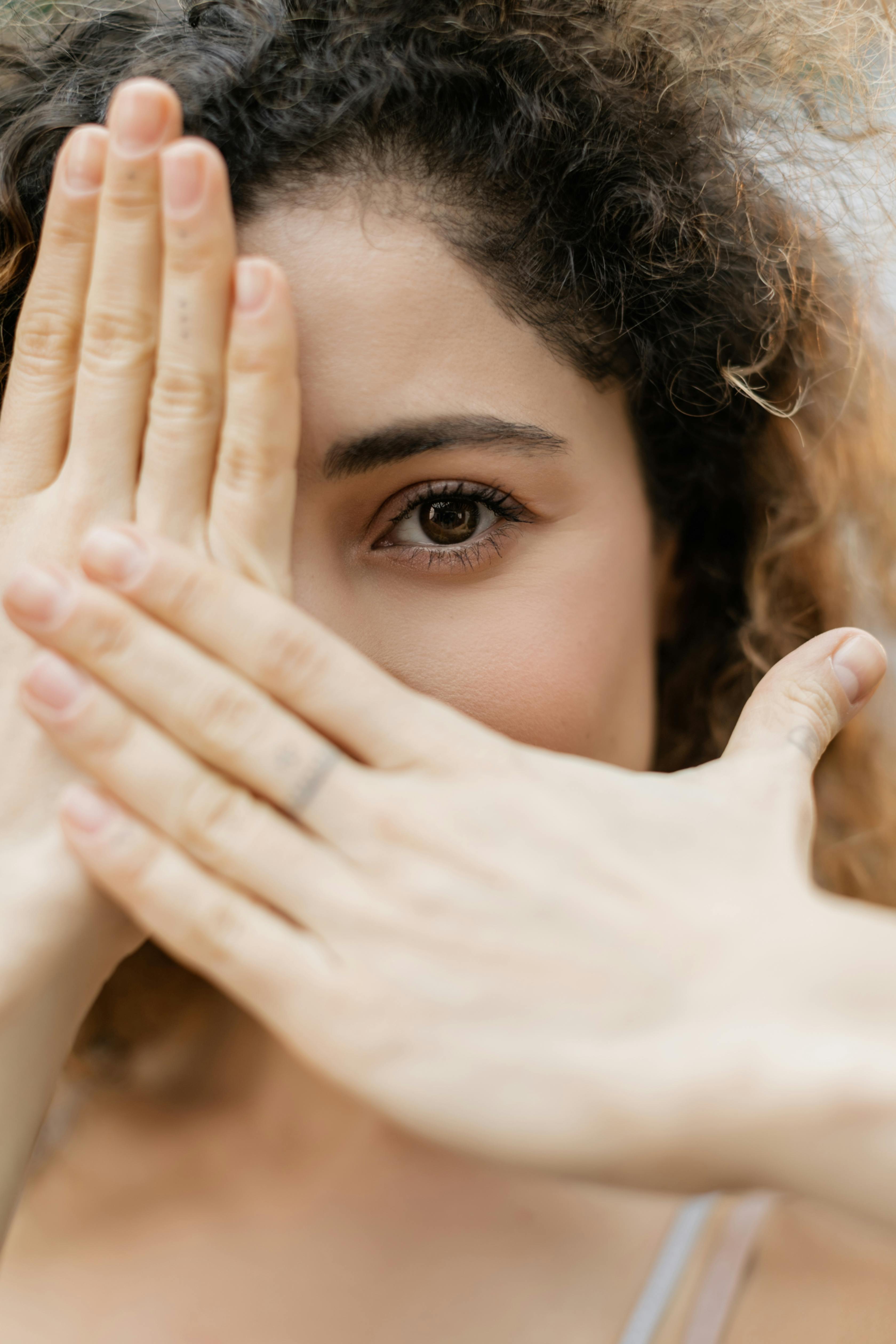 Close-up of Woman Portrait Hands Covering Face · Free Stock Photo