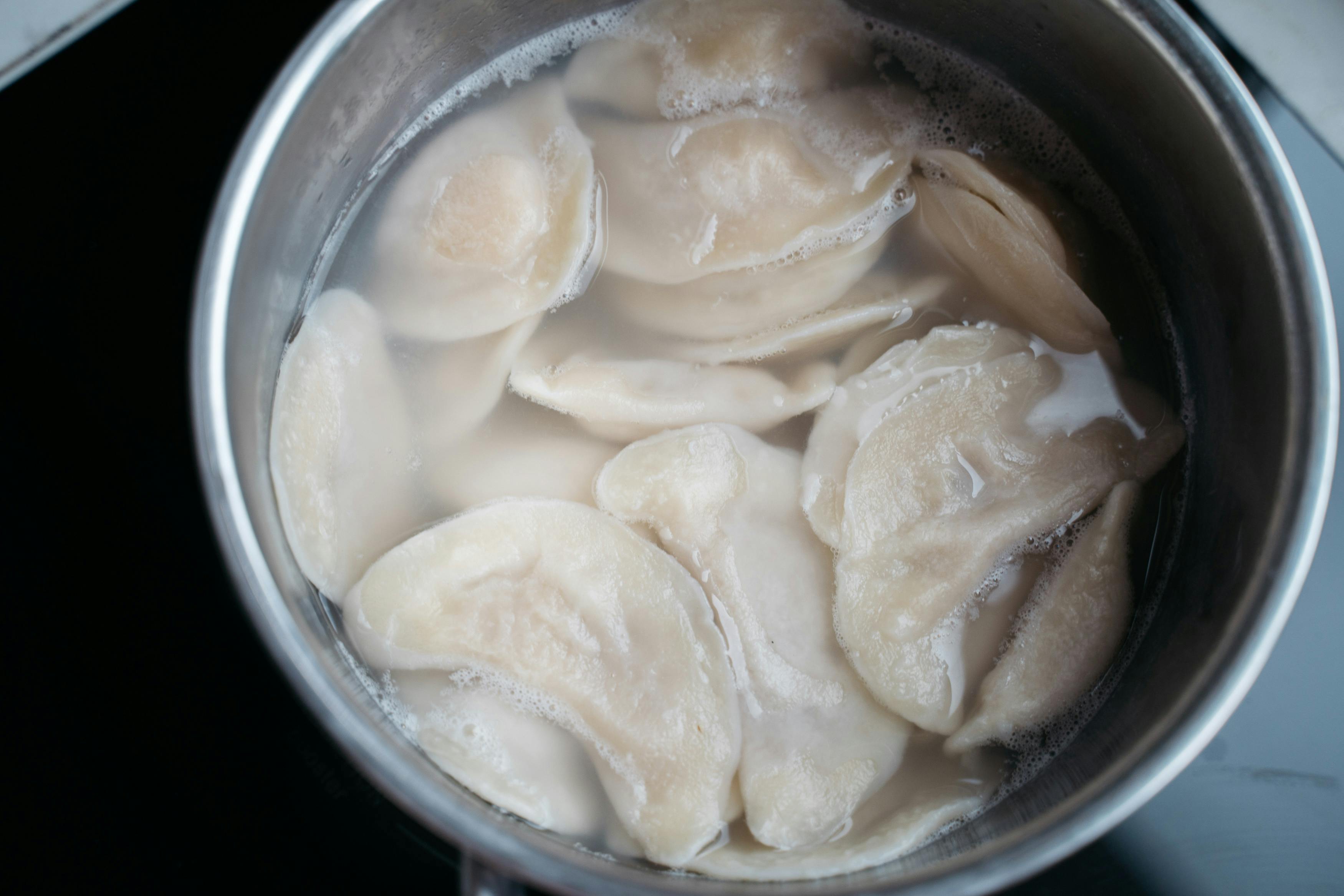 Dumplings Cooking in the Stainless Cooking Pot with Water · Free Stock ...