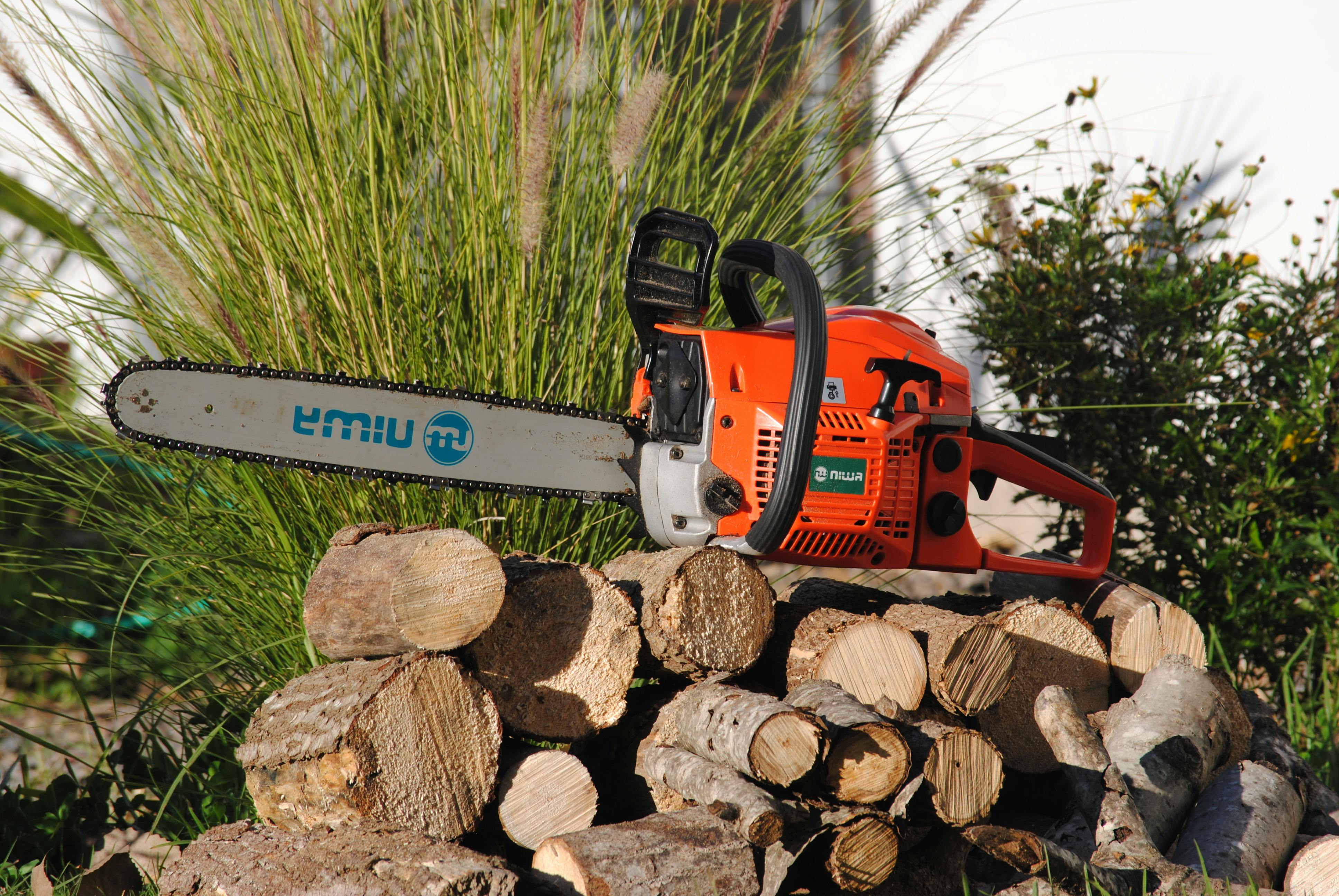 Chainsaw on Top of a Pile of Wood · Free Stock Photo