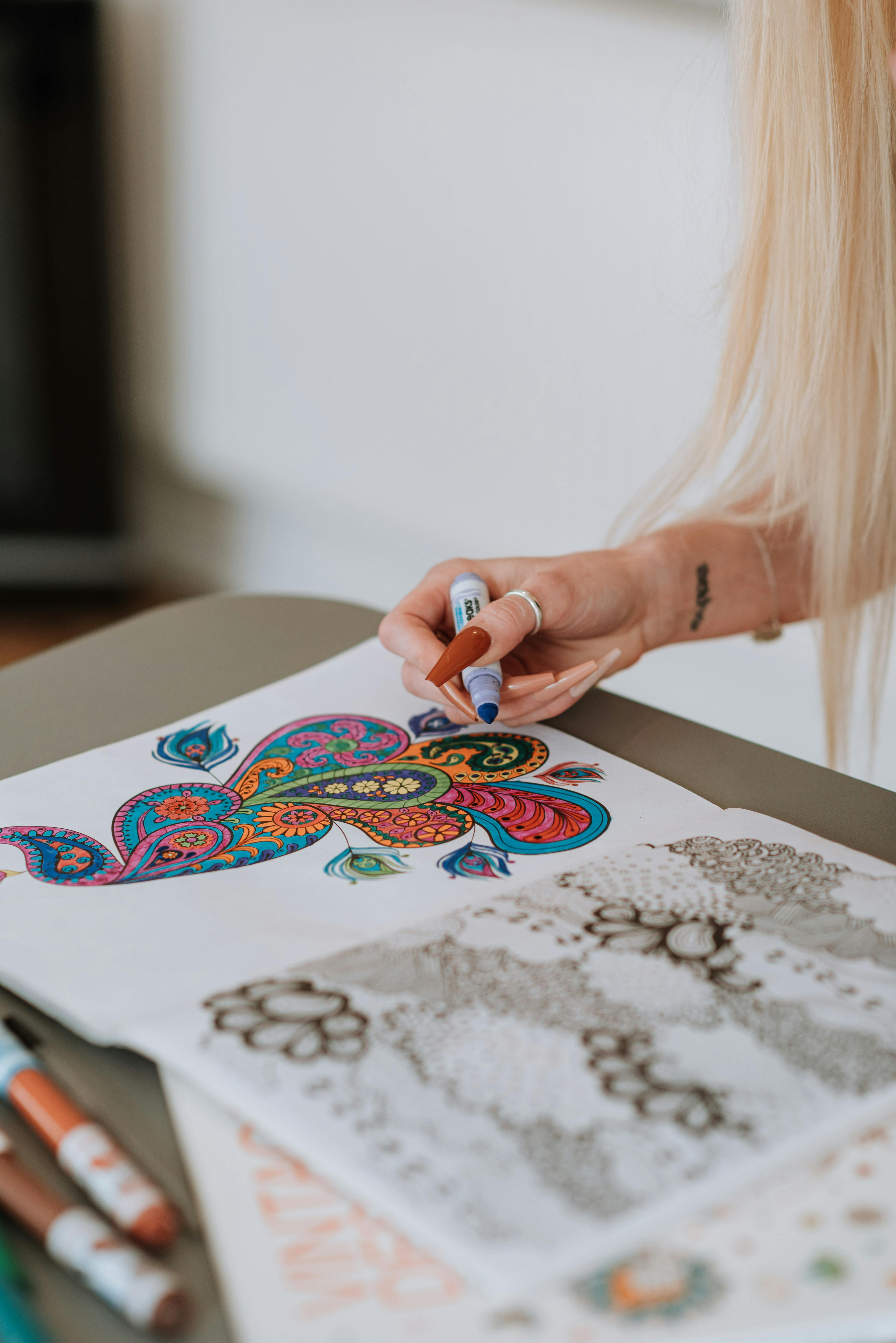Woman Coloring with Markers · Free Stock Photo