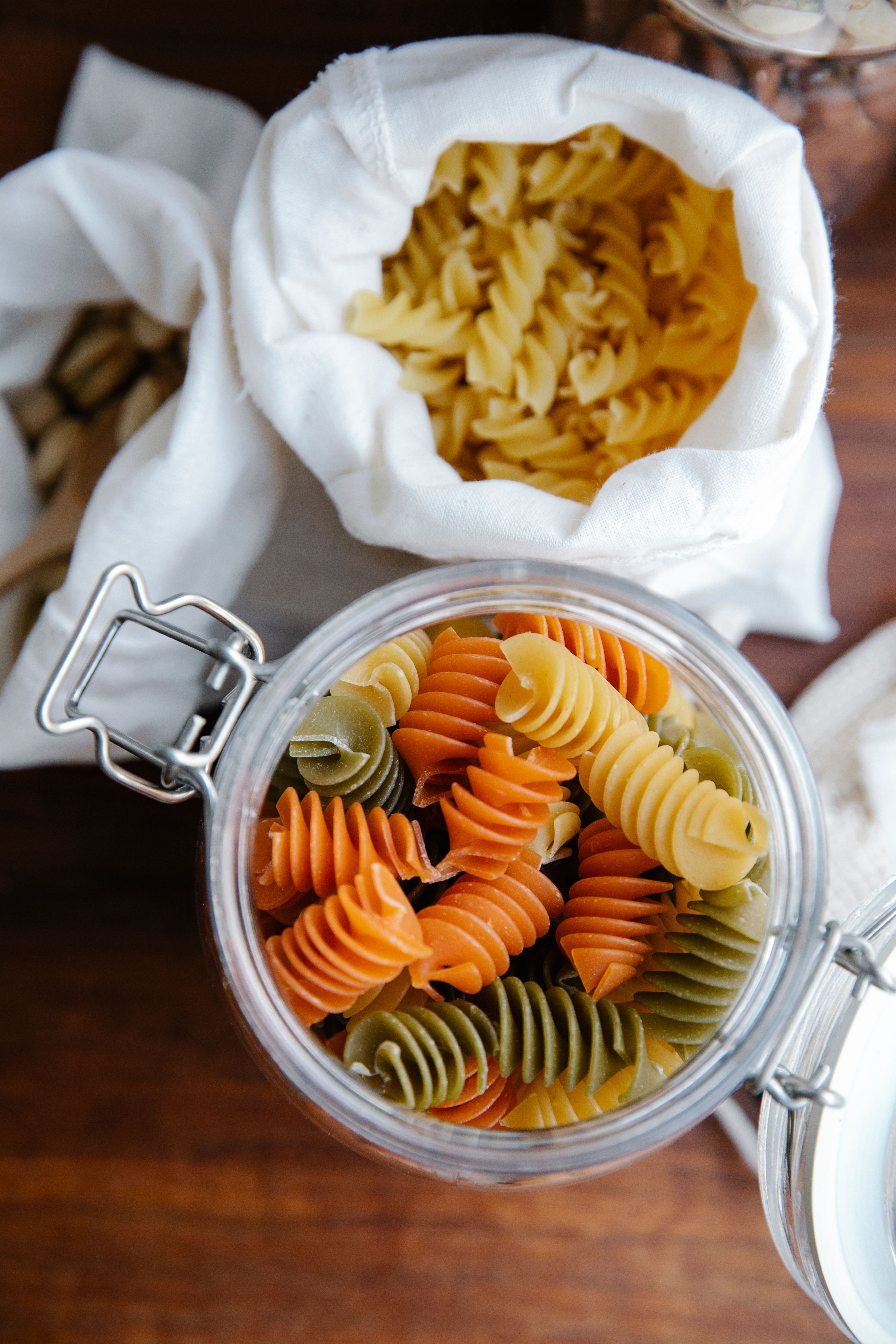 Blue Fusilli Pasta on Yellow Background · Free Stock Photo