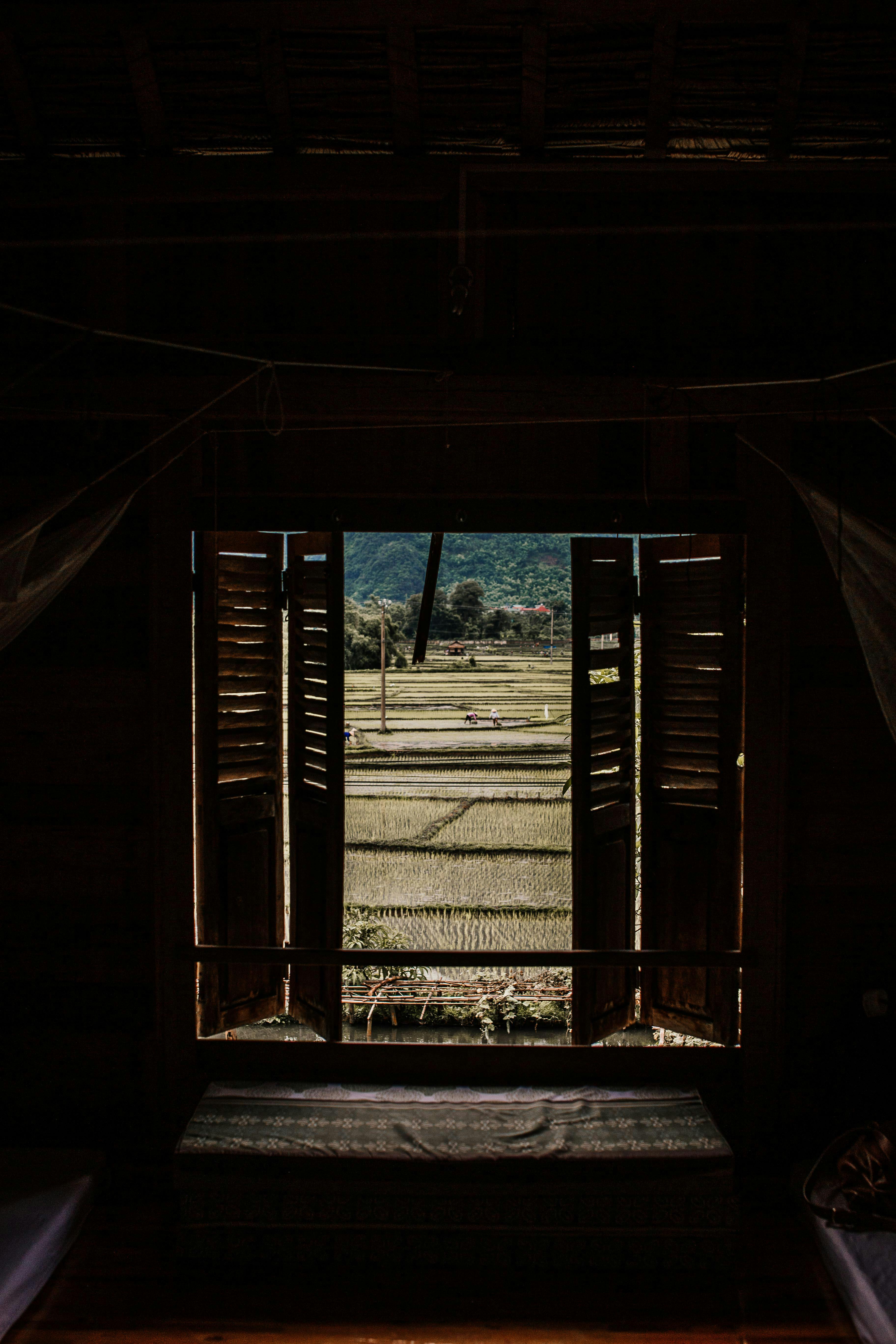 Farmland View on the Wooden Window · Free Stock Photo