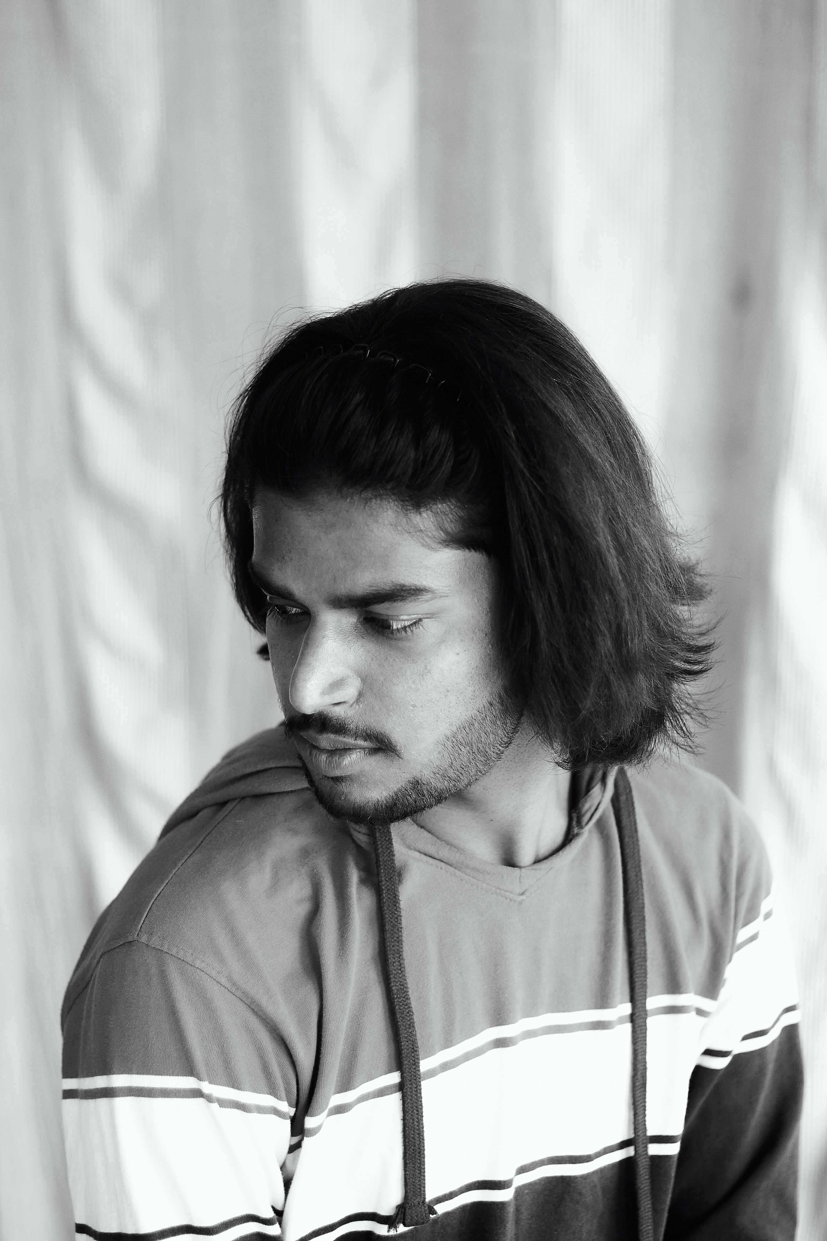 Grayscale Photo of a Man Thinking · Free Stock Photo