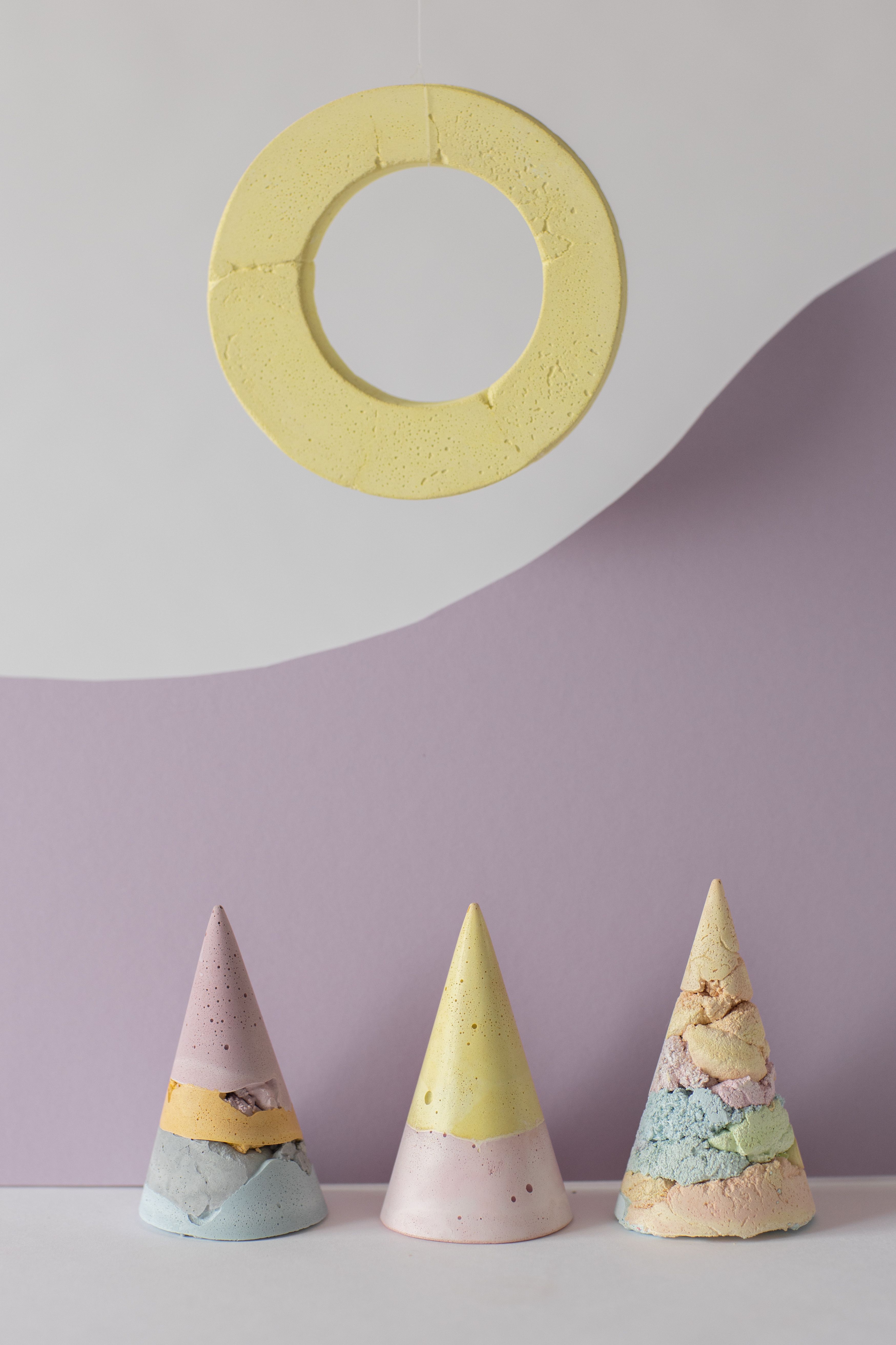 Pastel Colour Still Life with Cones and a Circle · Free Stock Photo