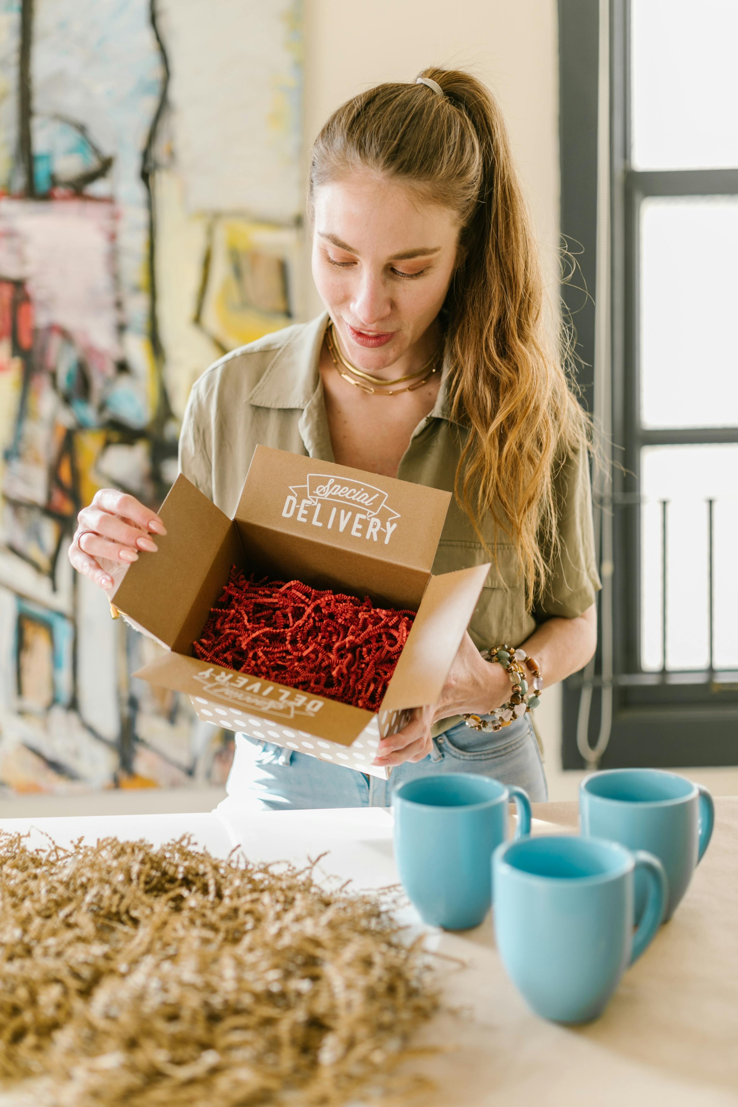 A Woman Packing Mugs · Free Stock Photo
