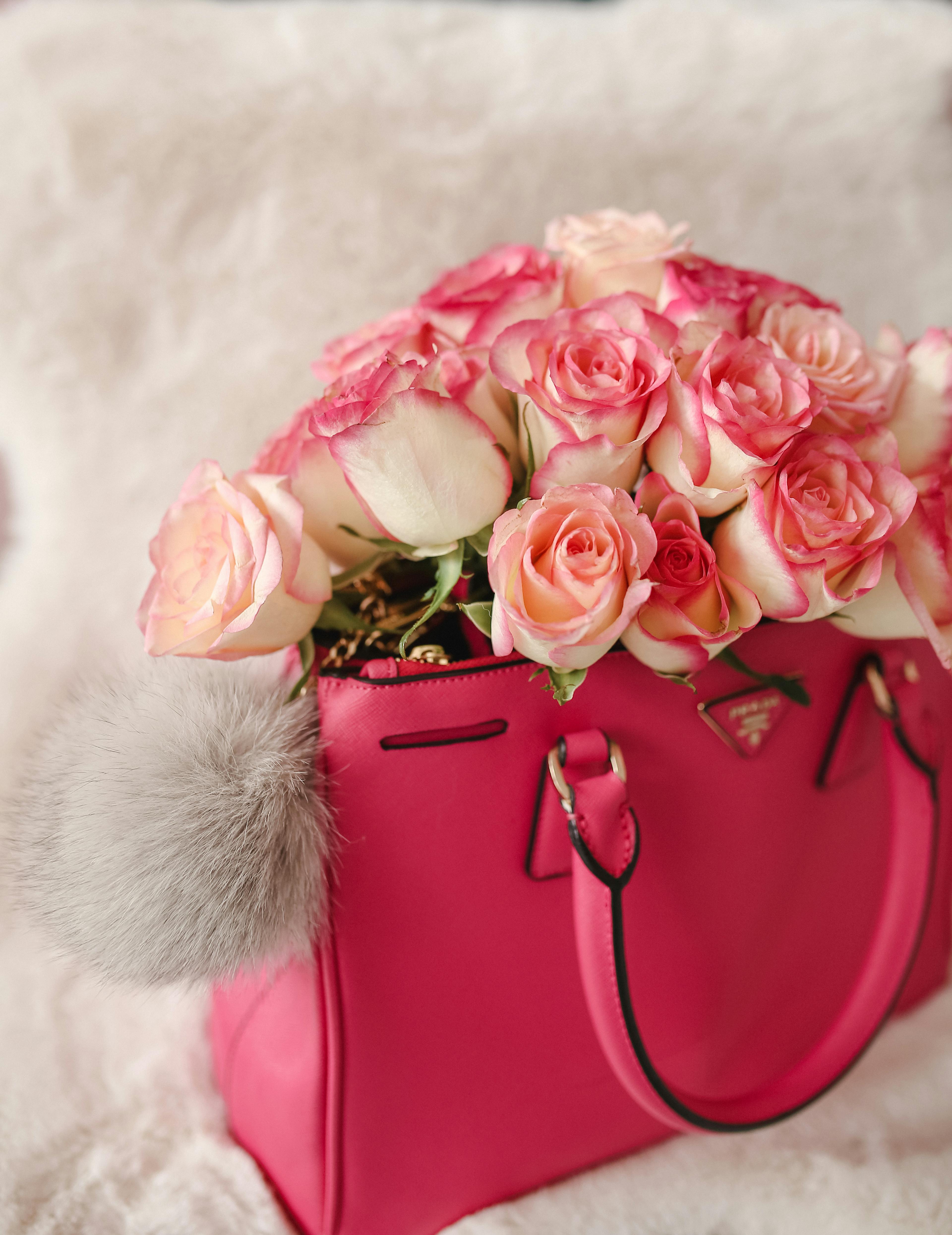Pink Leather Handbag With Beautiful Roses · Free Stock Photo