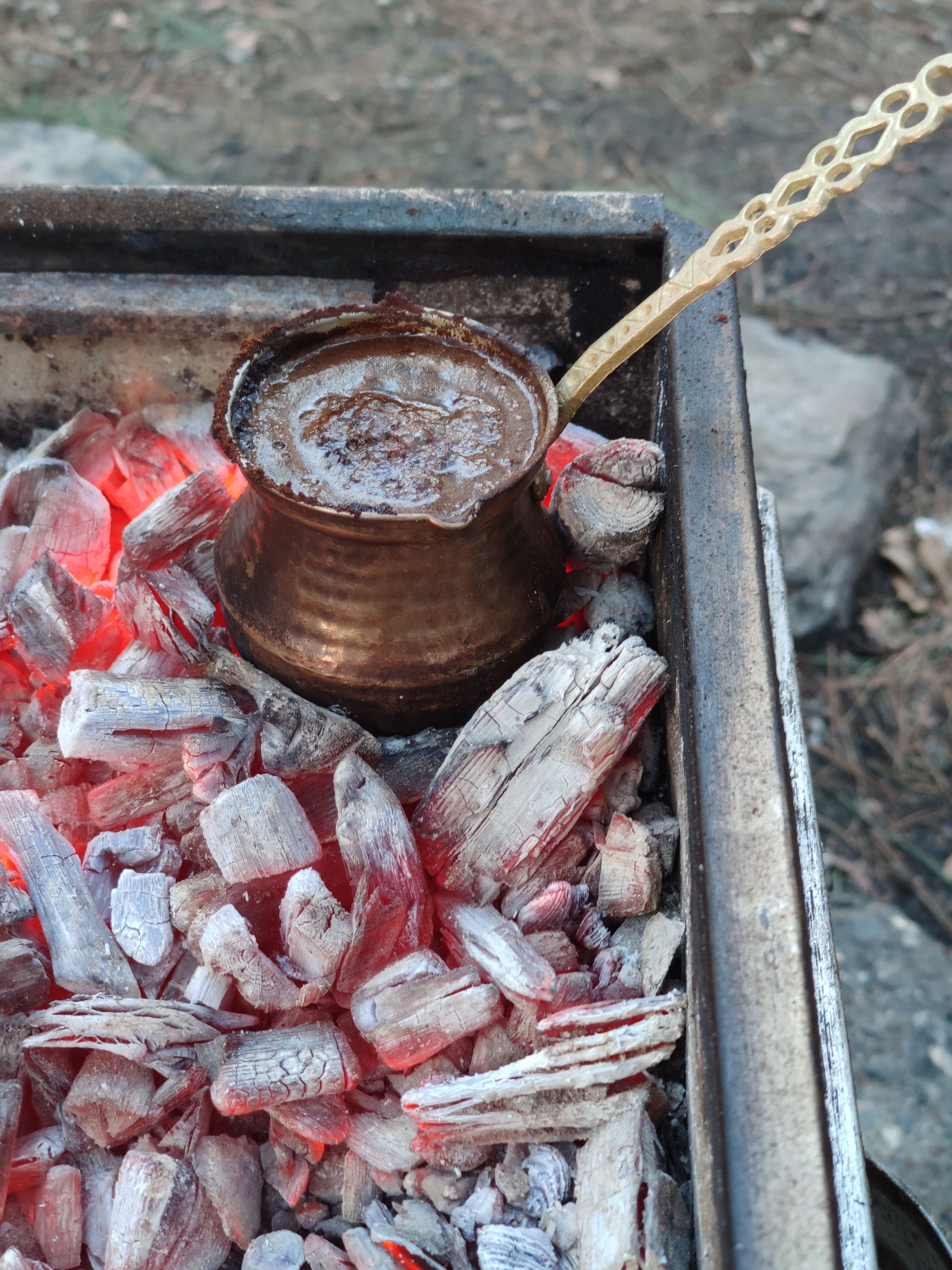 Turkish Coffee on Cezve Cooking on Charcoal · Free Stock Photo