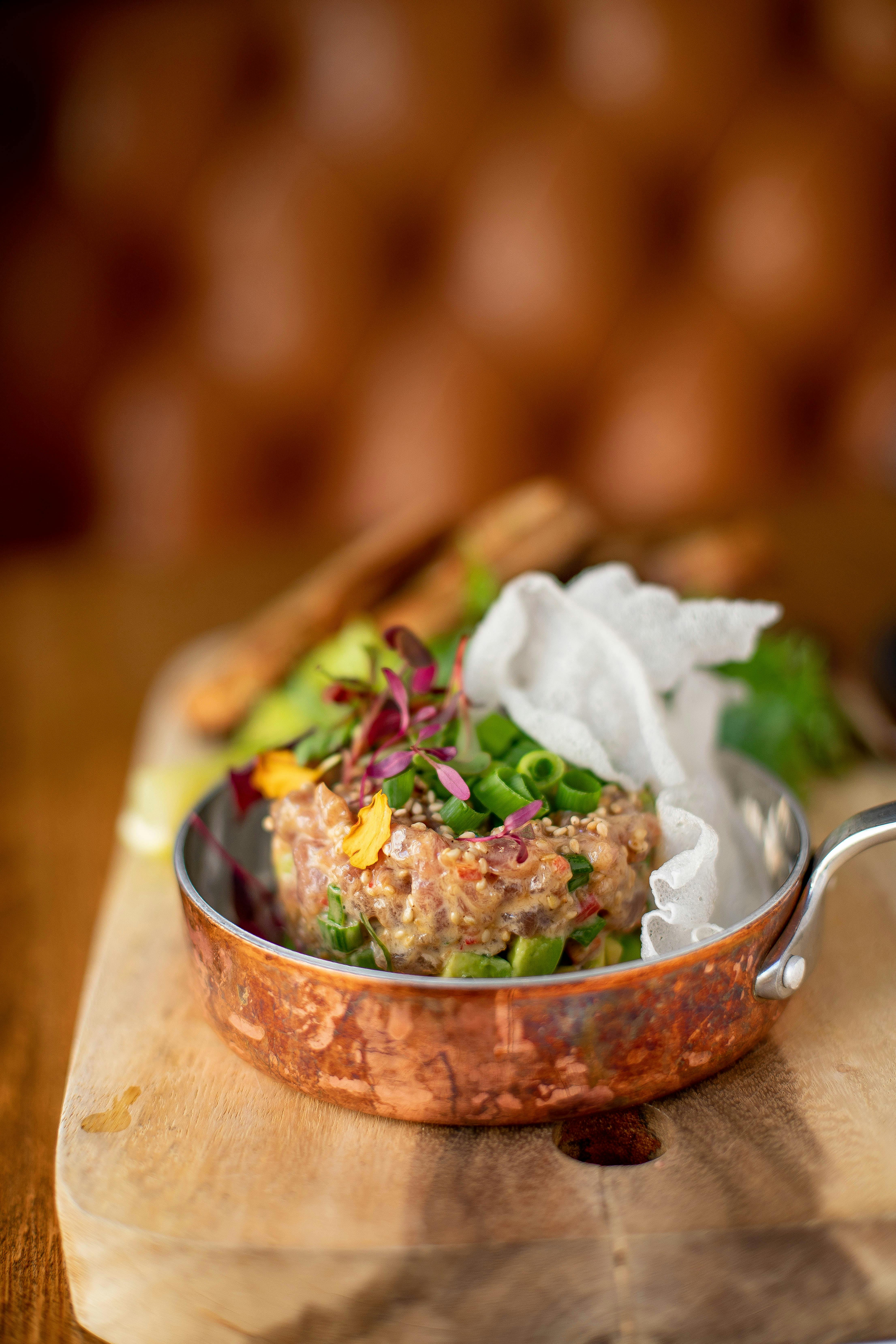 Delicious tartare in small pan · Free Stock Photo