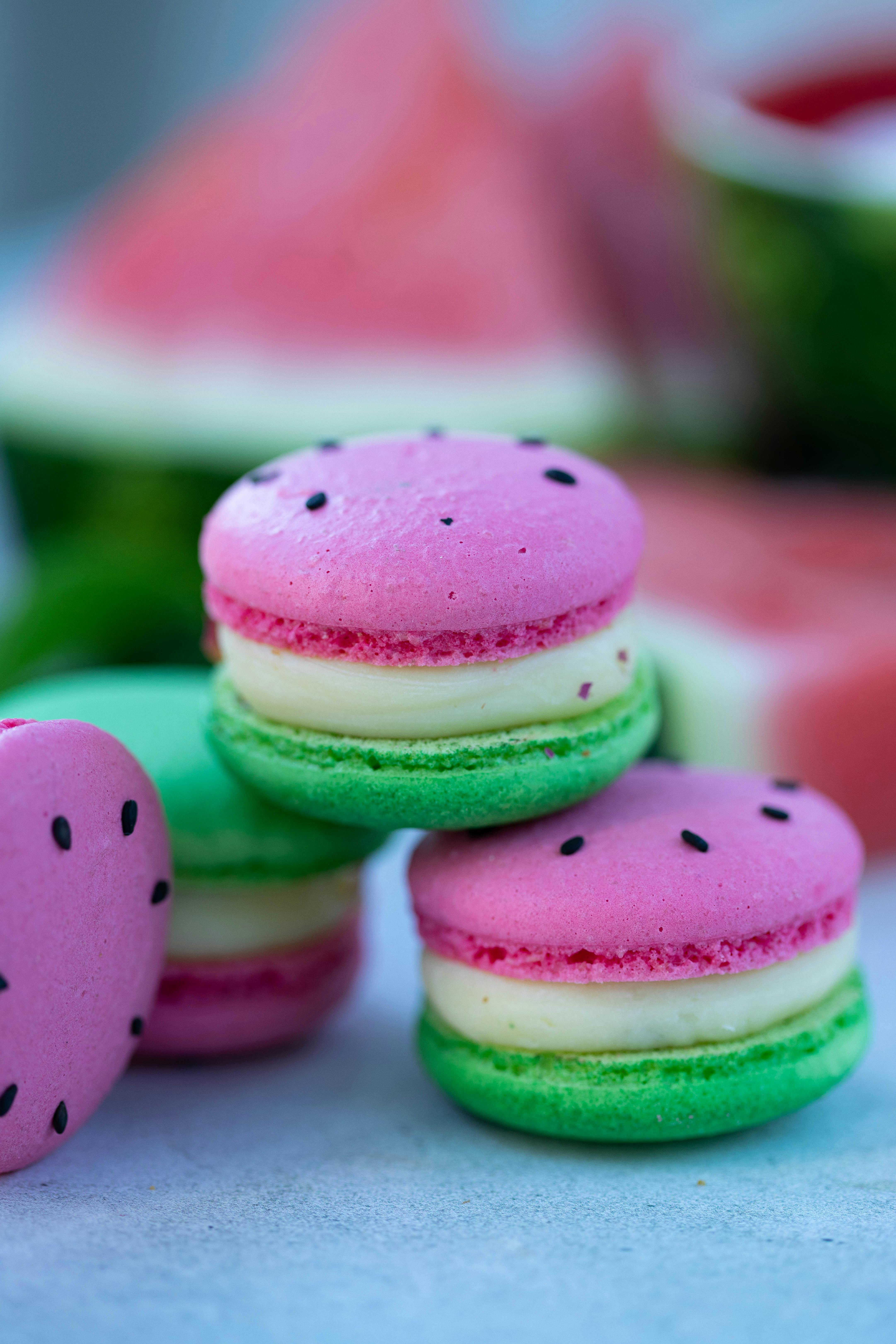 Stack of sweet watermelon macaroons · Free Stock Photo