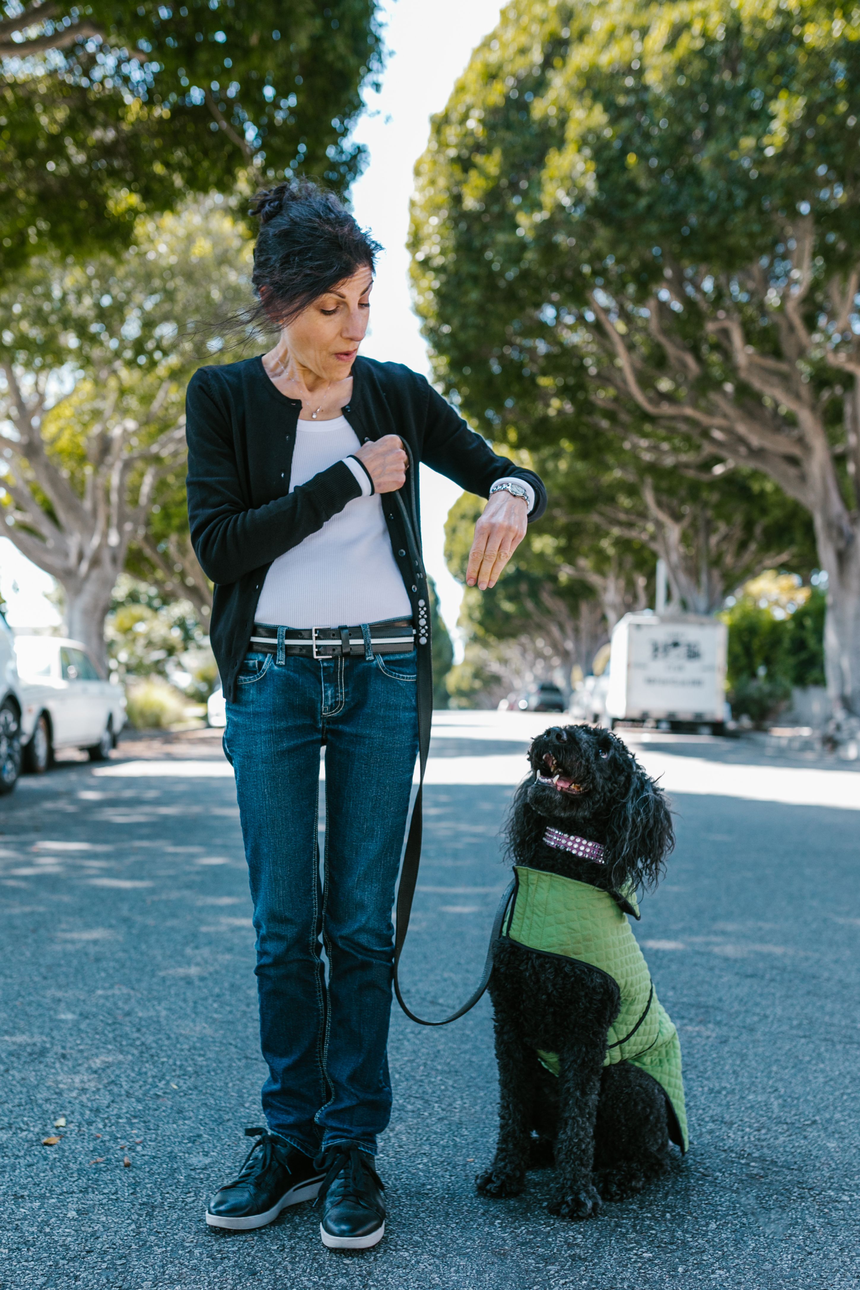 Woman Standing Beside a Black Long Coated Dog · Free Stock Photo