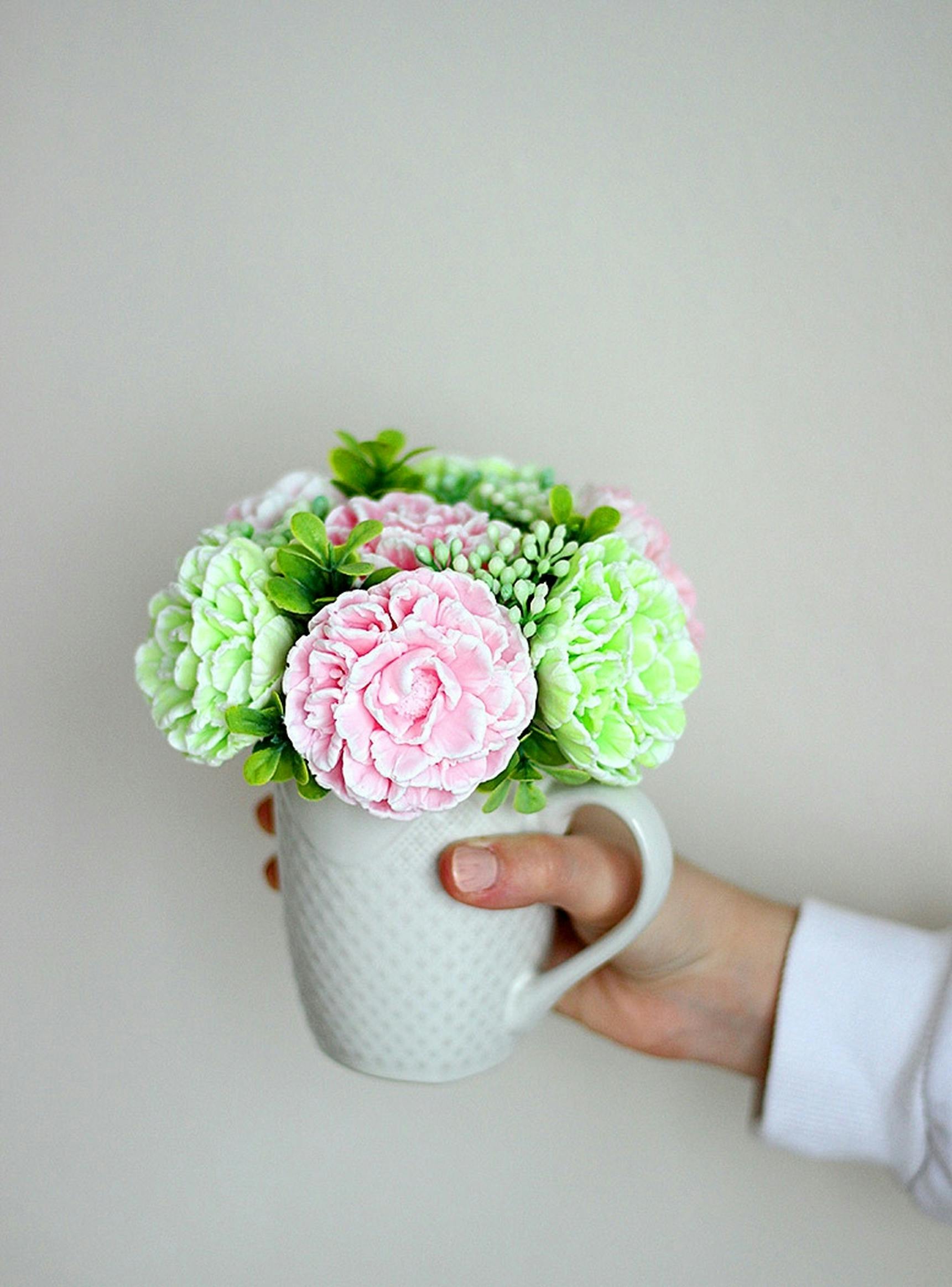 Pink and Green Flowers Inside the Ceramic Cup · Free Stock Photo