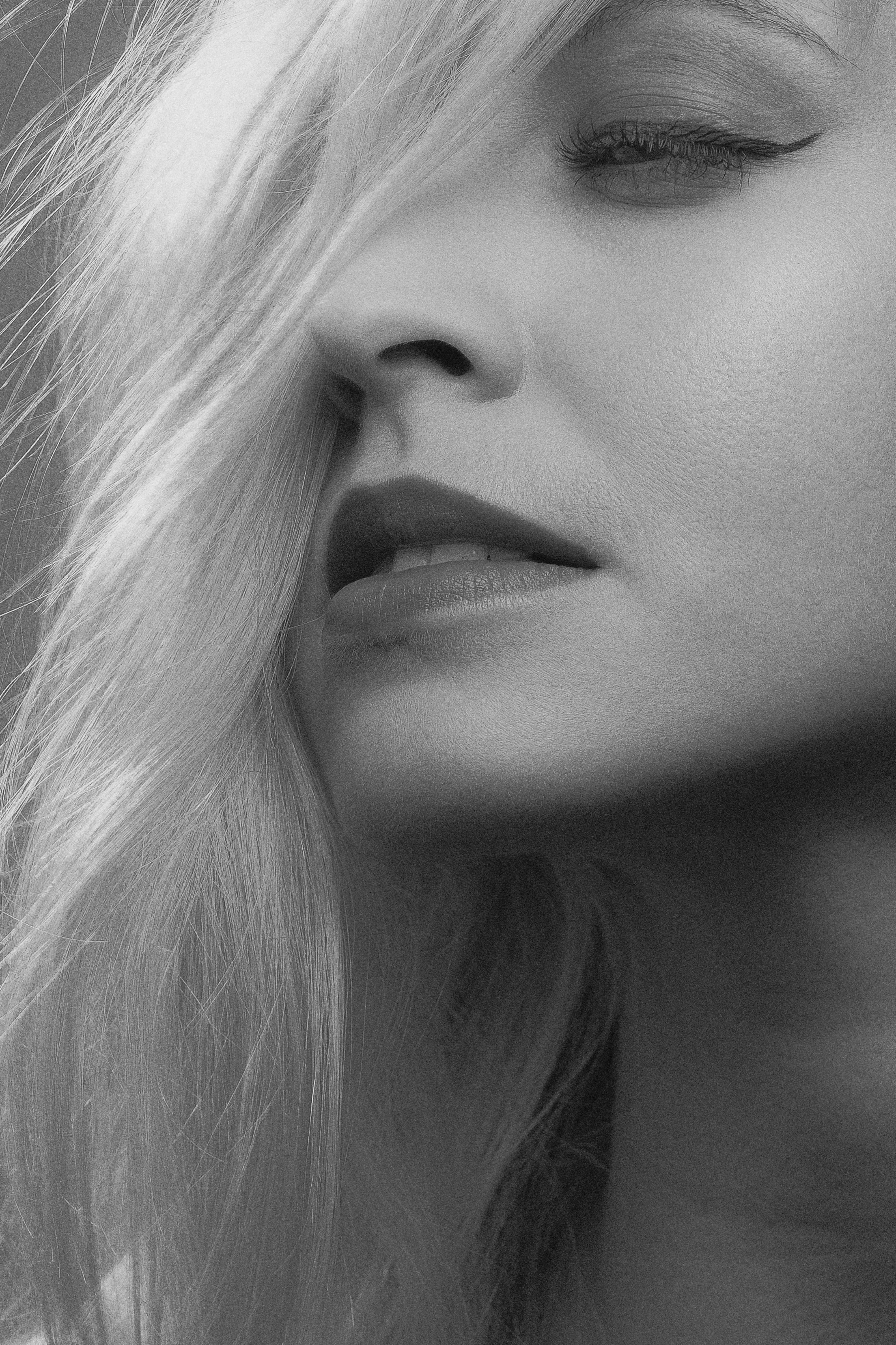 Grayscale Photo of Woman's Face · Free Stock Photo