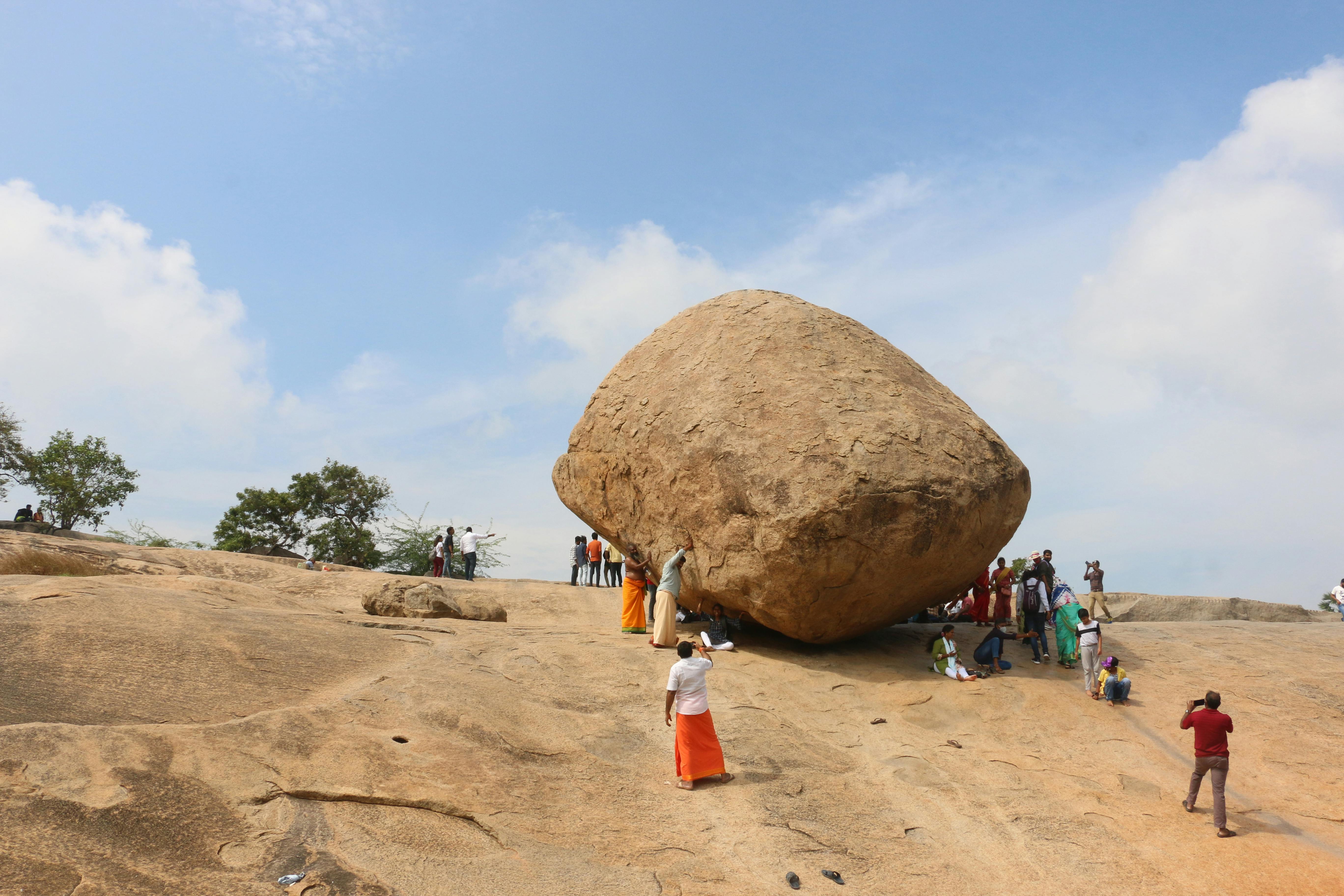 Tourist People Sightseeing on Krishna Butter Ball in India · Free Stock ...