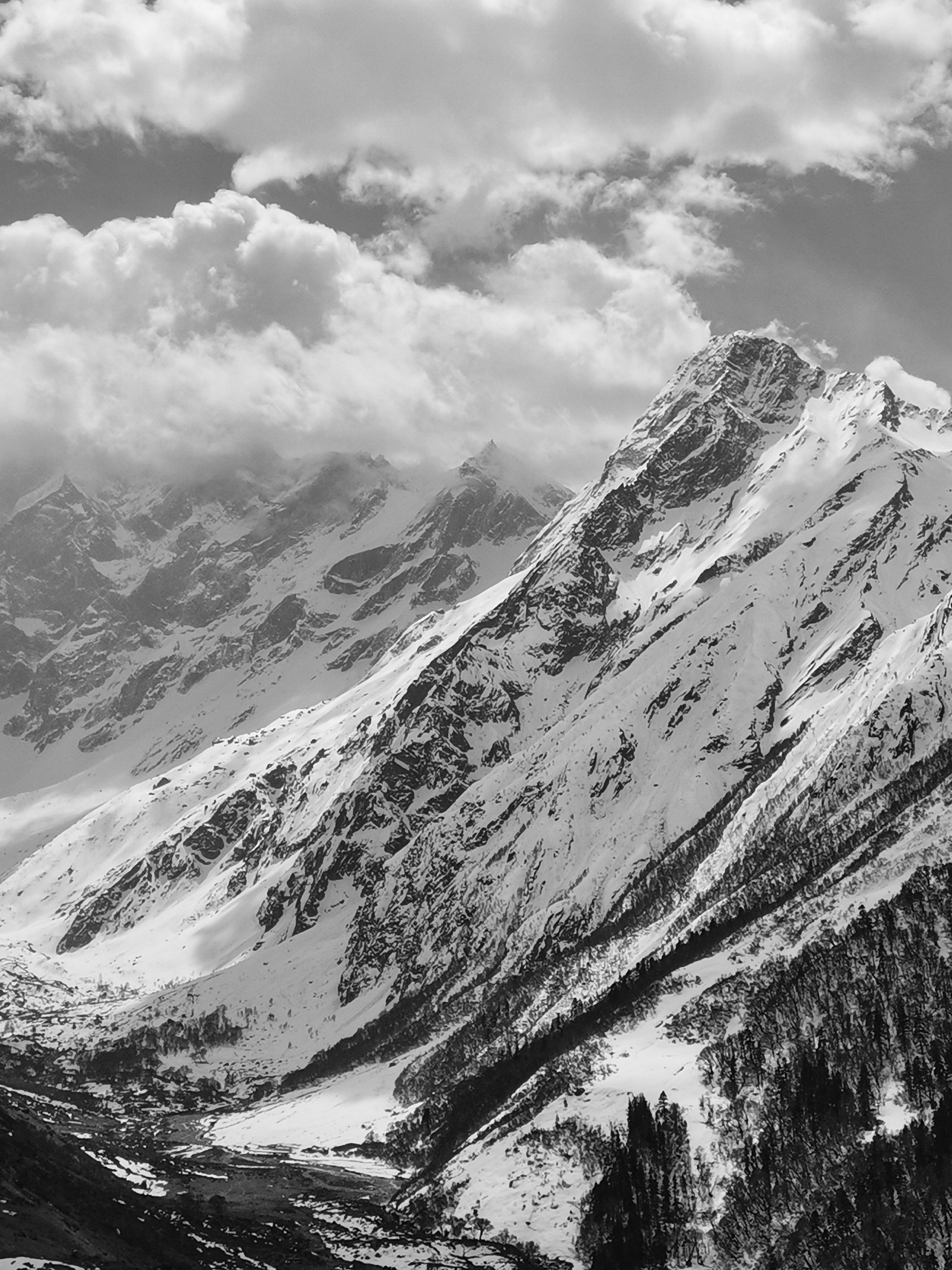 Grayscale Photography of Mountain · Free Stock Photo