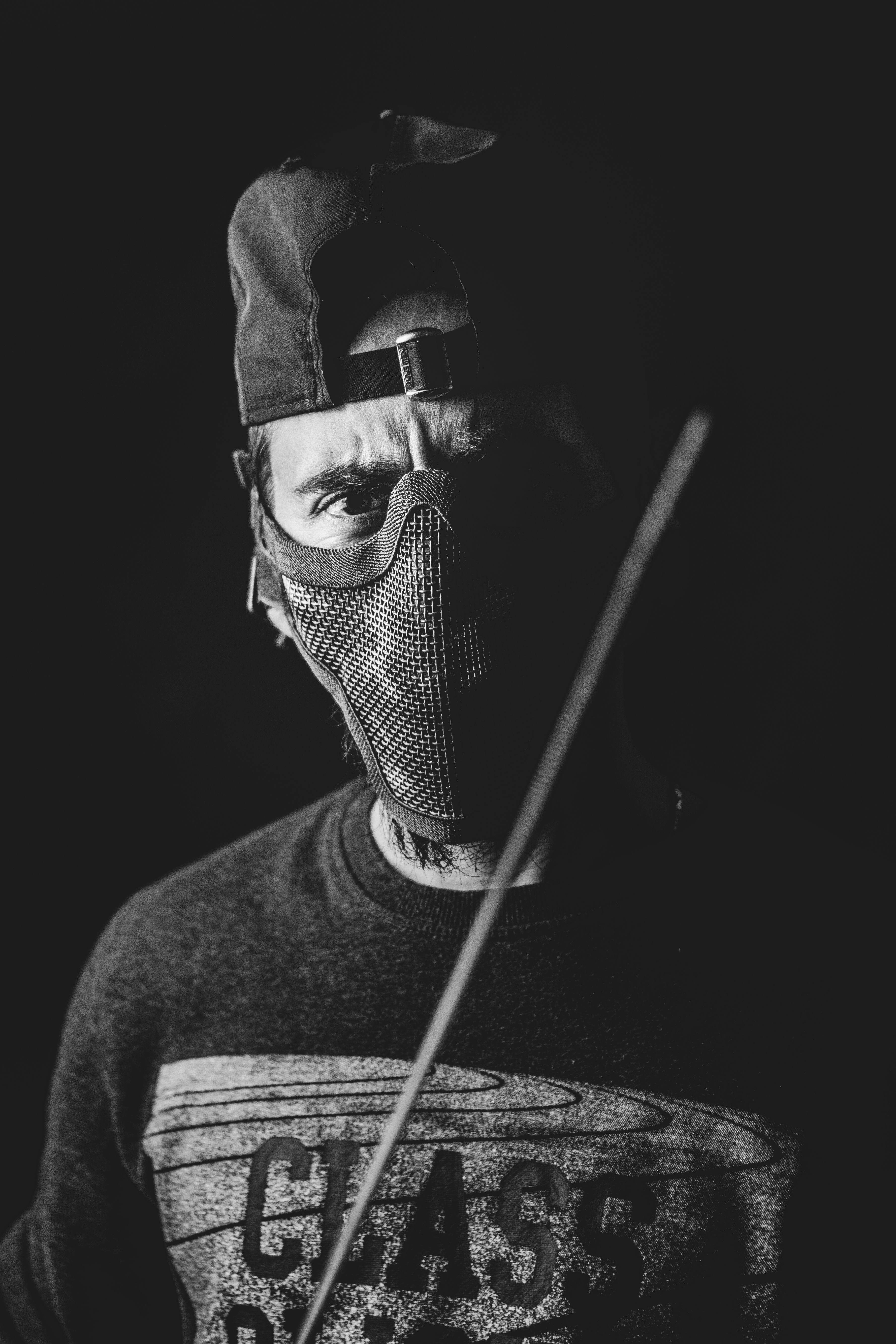 Grayscale Photograph of a Man Wearing a Ski Mask · Free Stock Photo