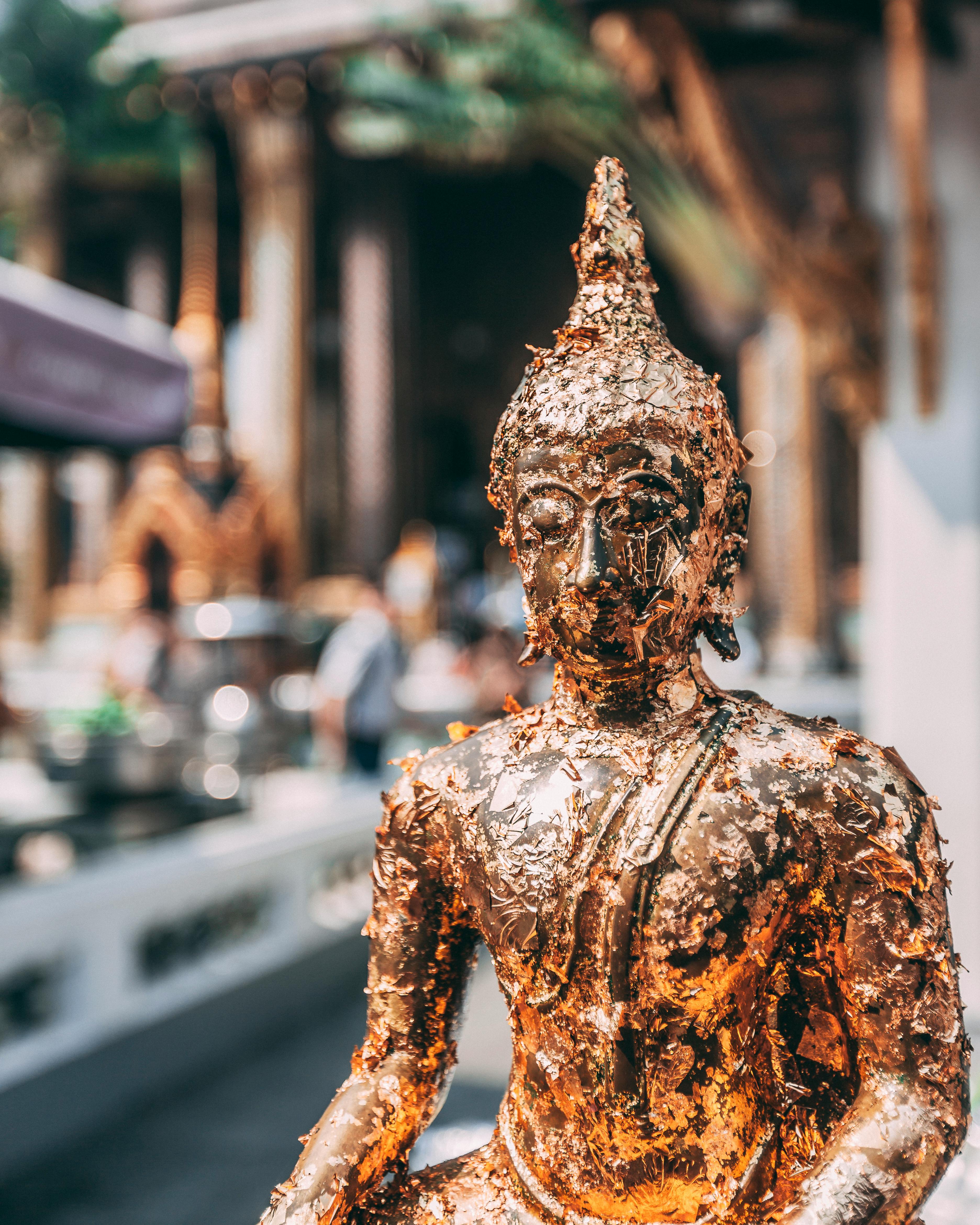 Golden Labeled Containers with Buddha Carvings · Free Stock Photo