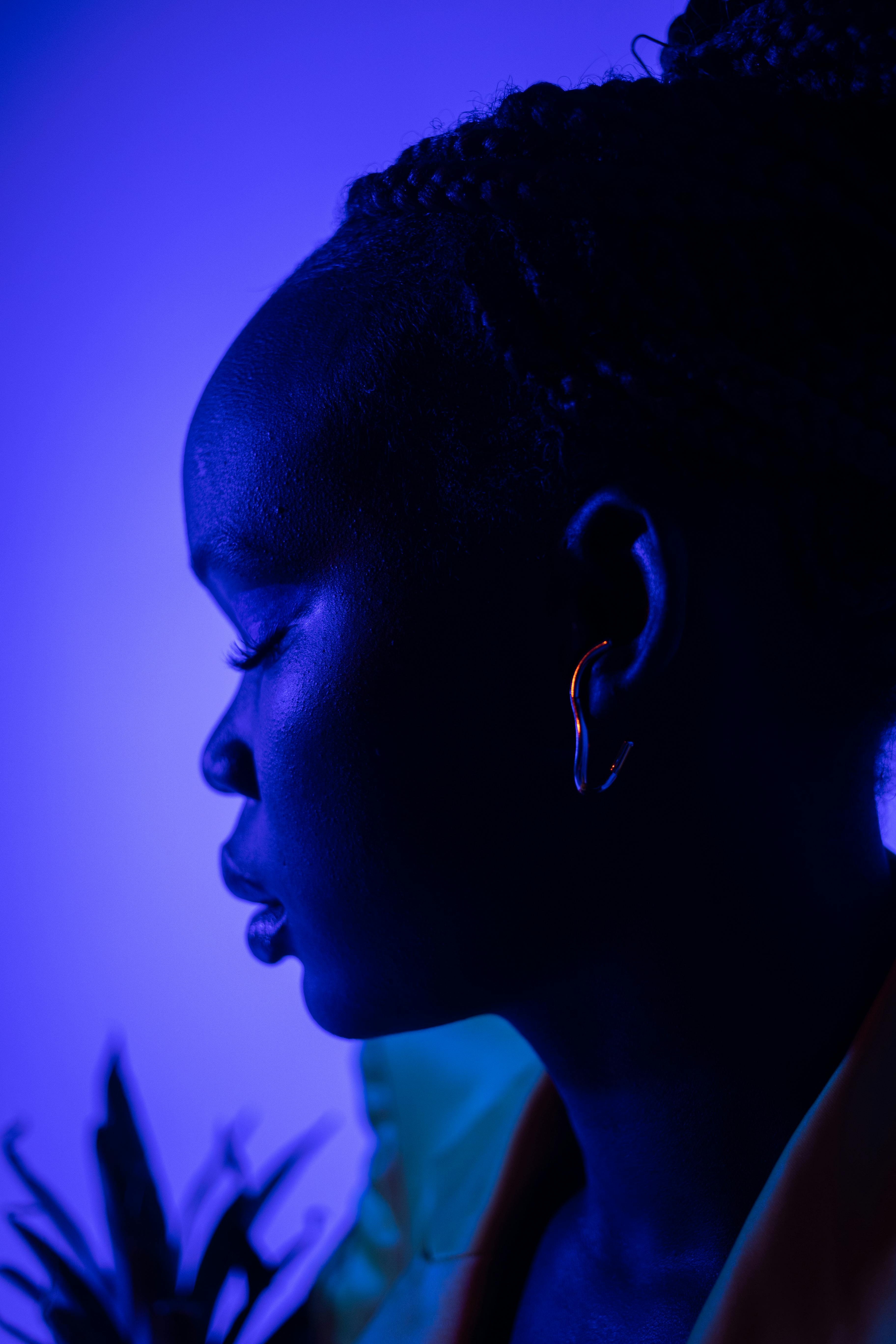 Blue Light on Woman Face · Free Stock Photo