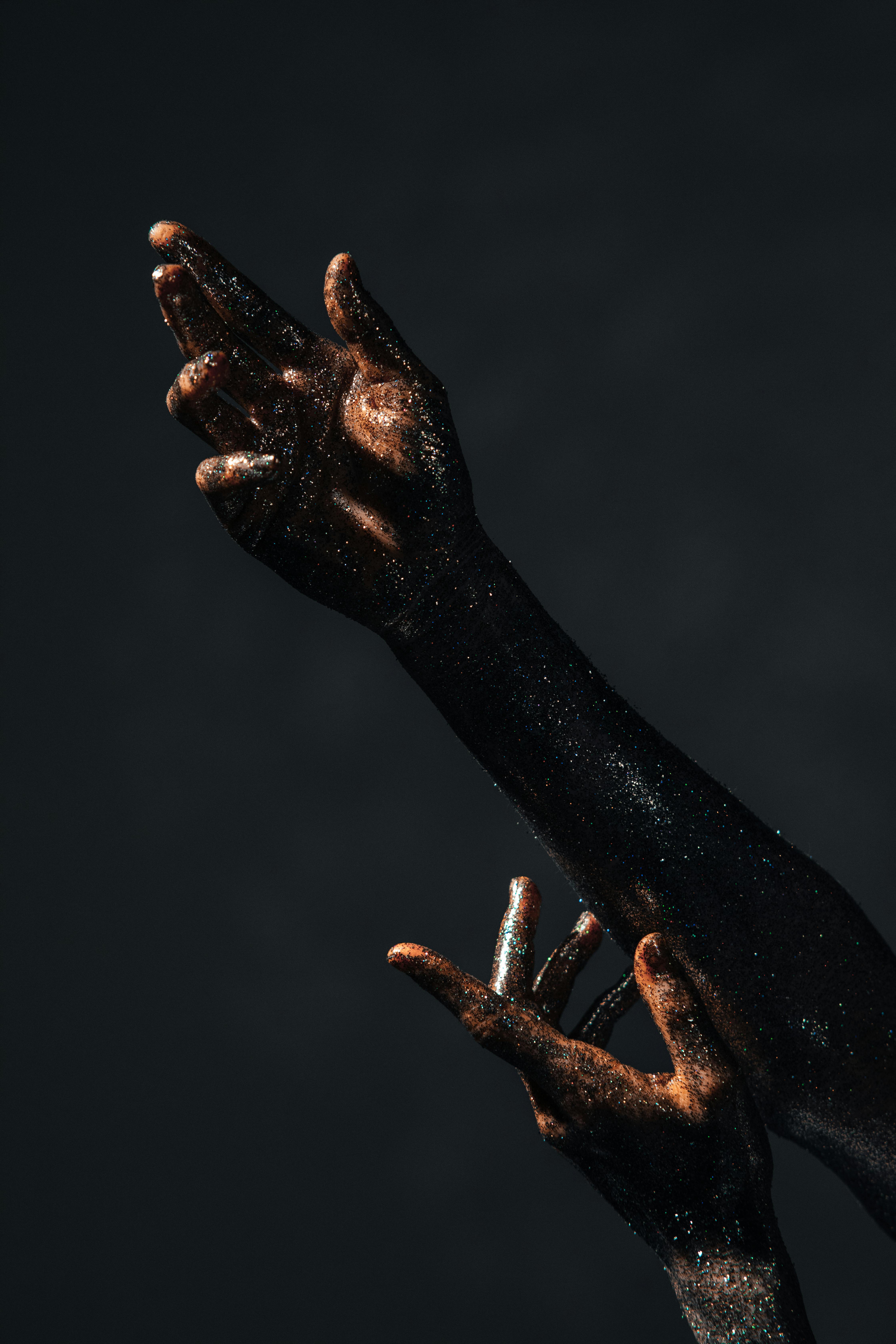 Hands and Arms Covered with Shiny Glitters in Close-up Photography ...