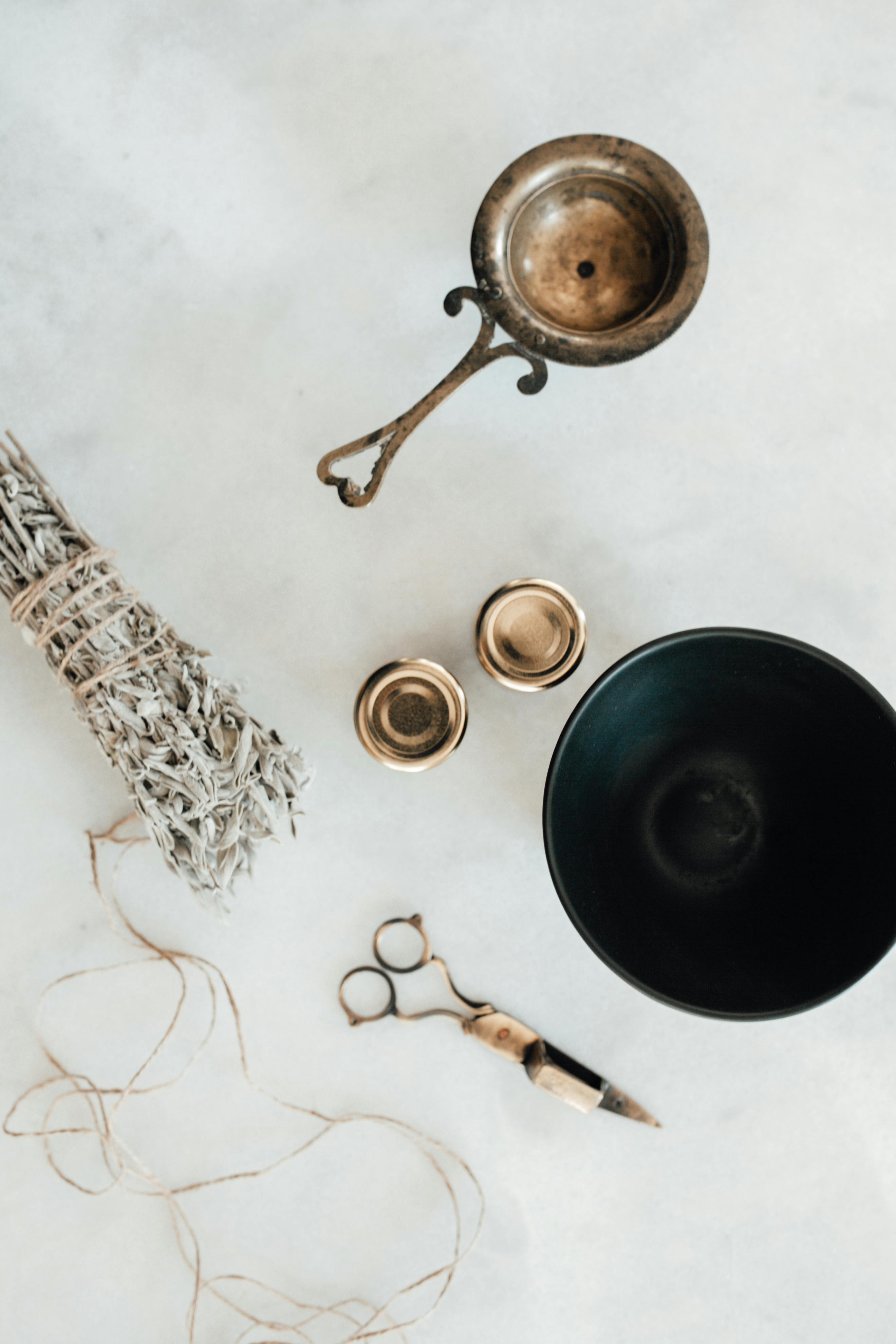 Close up of Brass Container and Scissors · Free Stock Photo