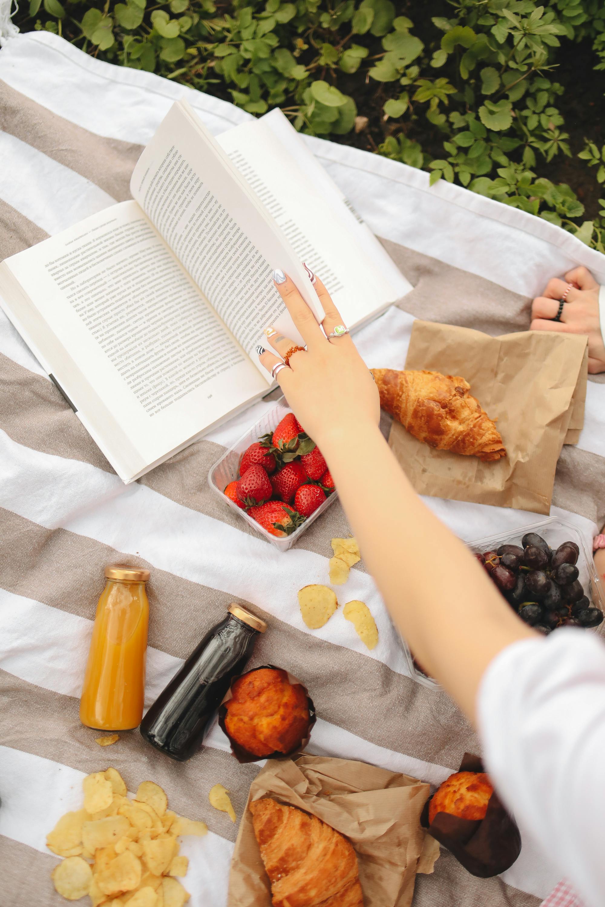 A Person Reading a Book while Having a Picnic · Free Stock Photo