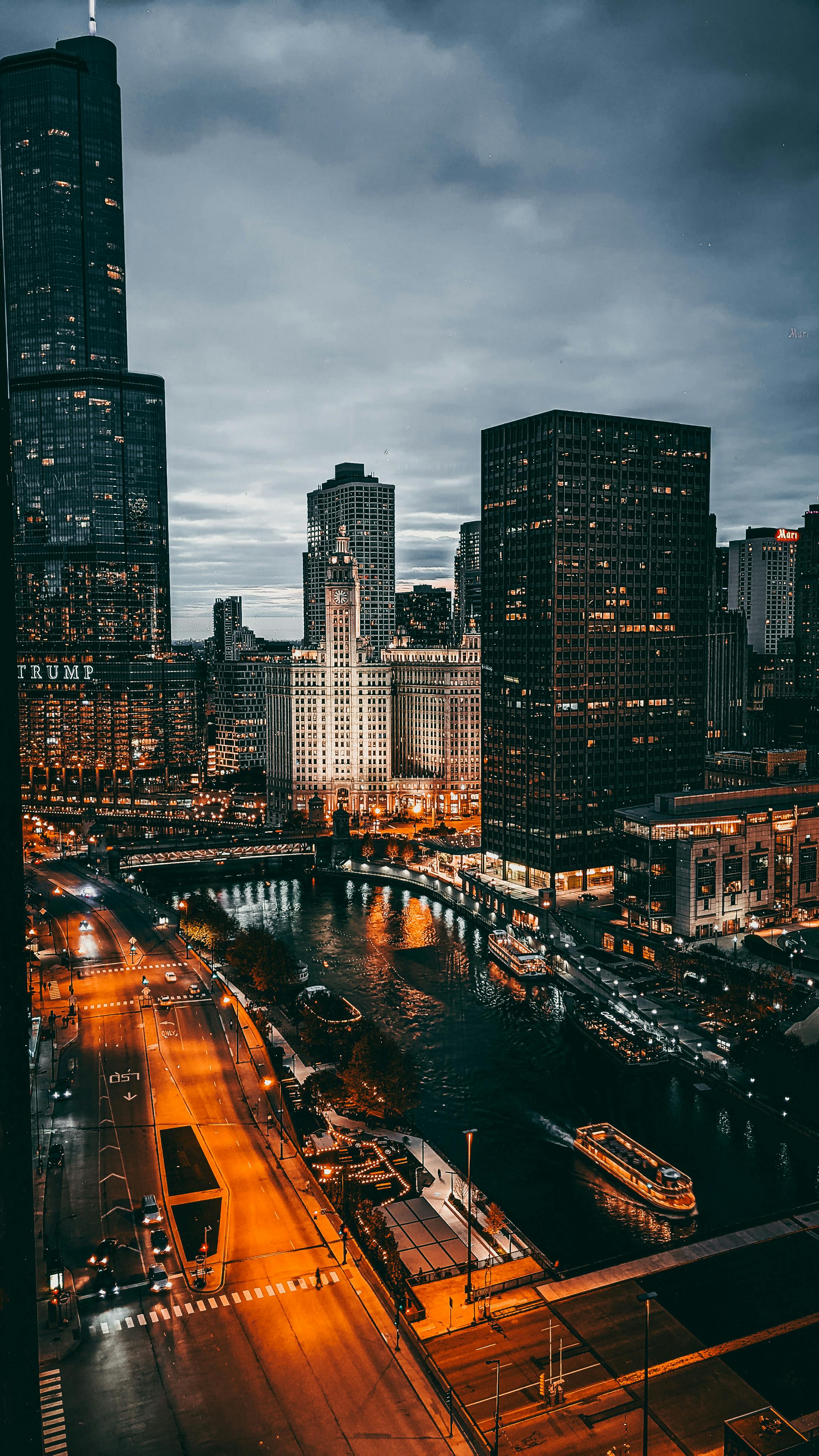 Aerial View of City Buildings at Night · Free Stock Photo