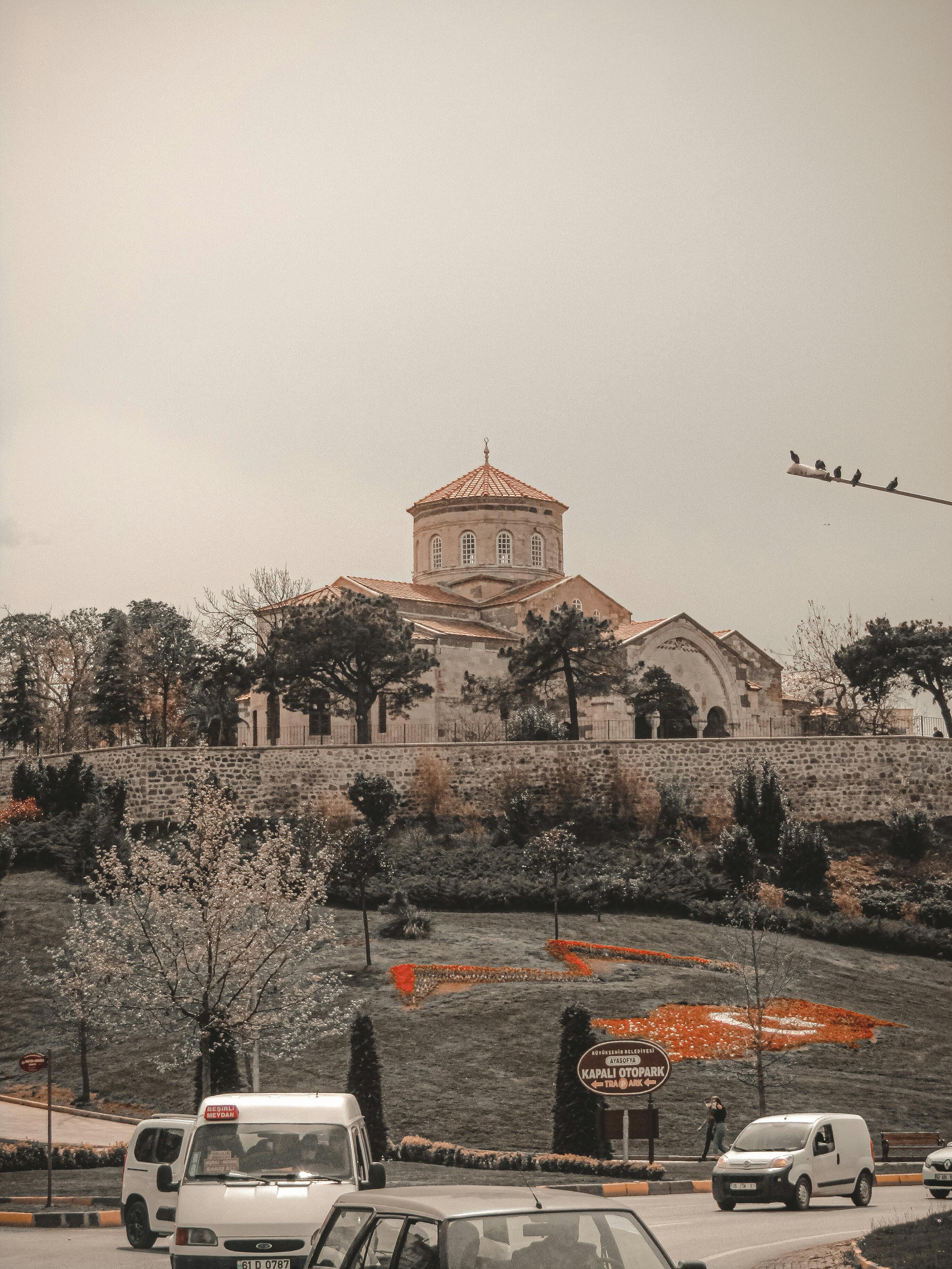 Desaturated Image of an Old Architecture and Pattern on a Lawn · Free ...