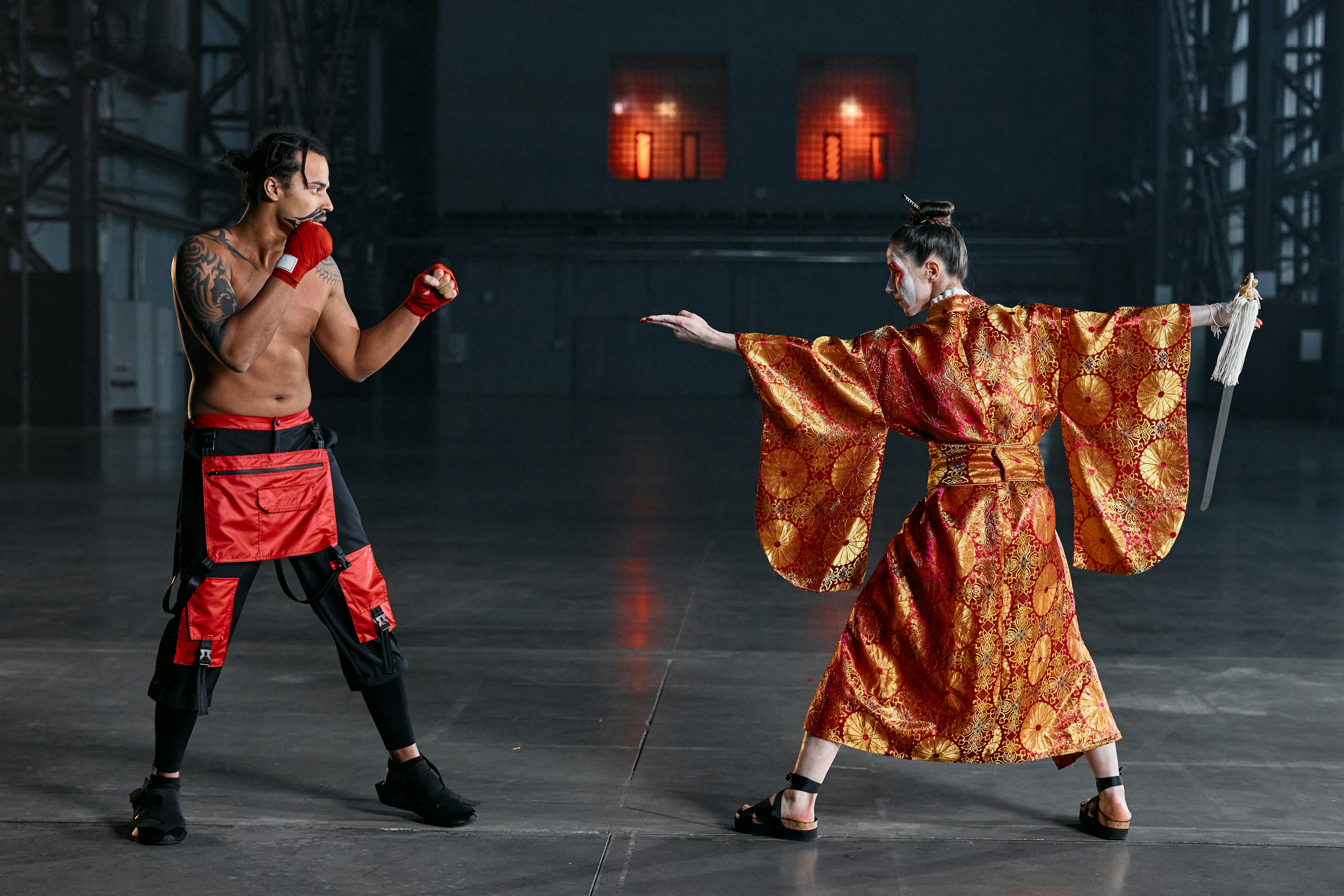 Two Persons in Costumes Fighting · Free Stock Photo