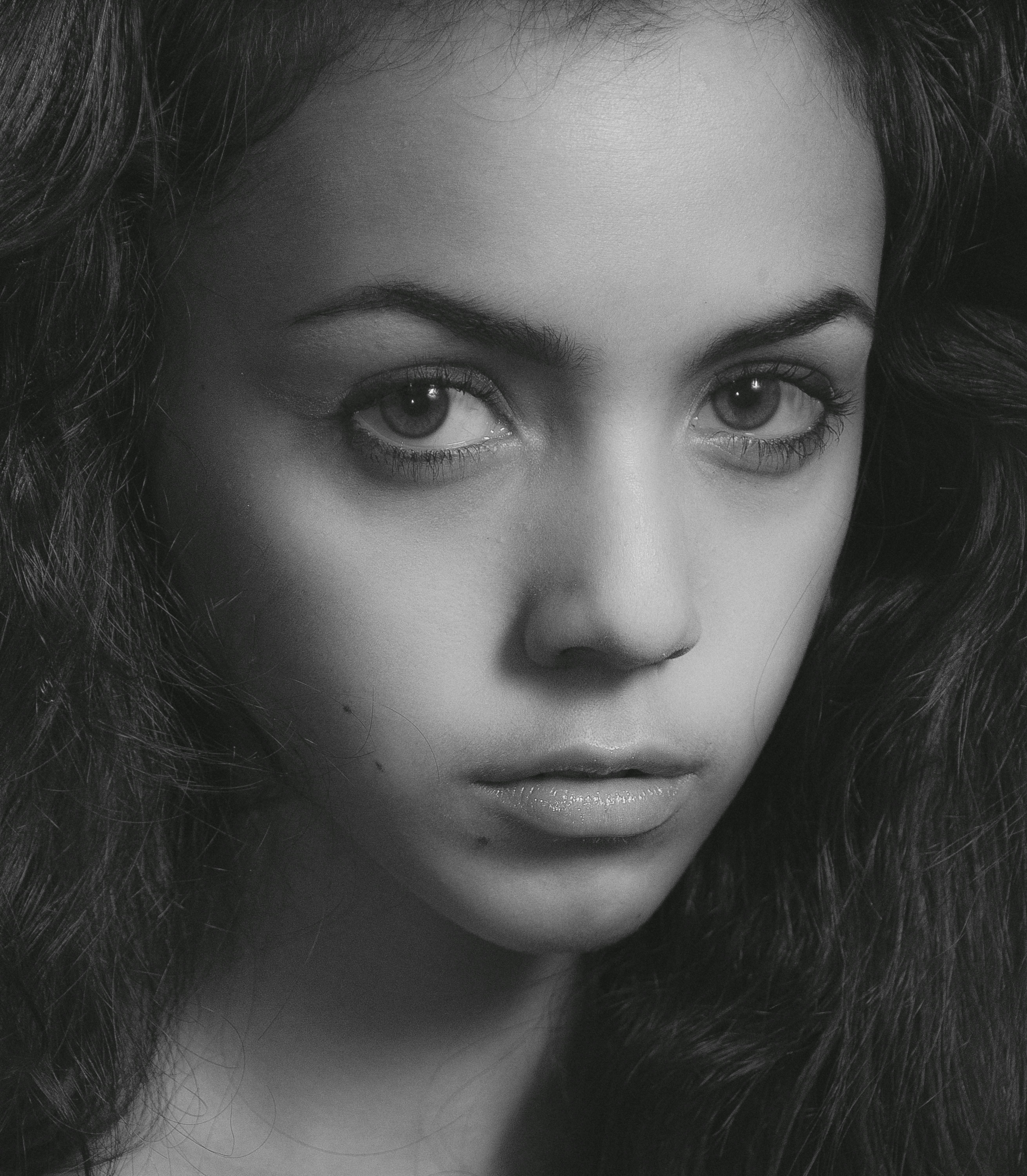 Woman's Face in Grayscale Photography · Free Stock Photo