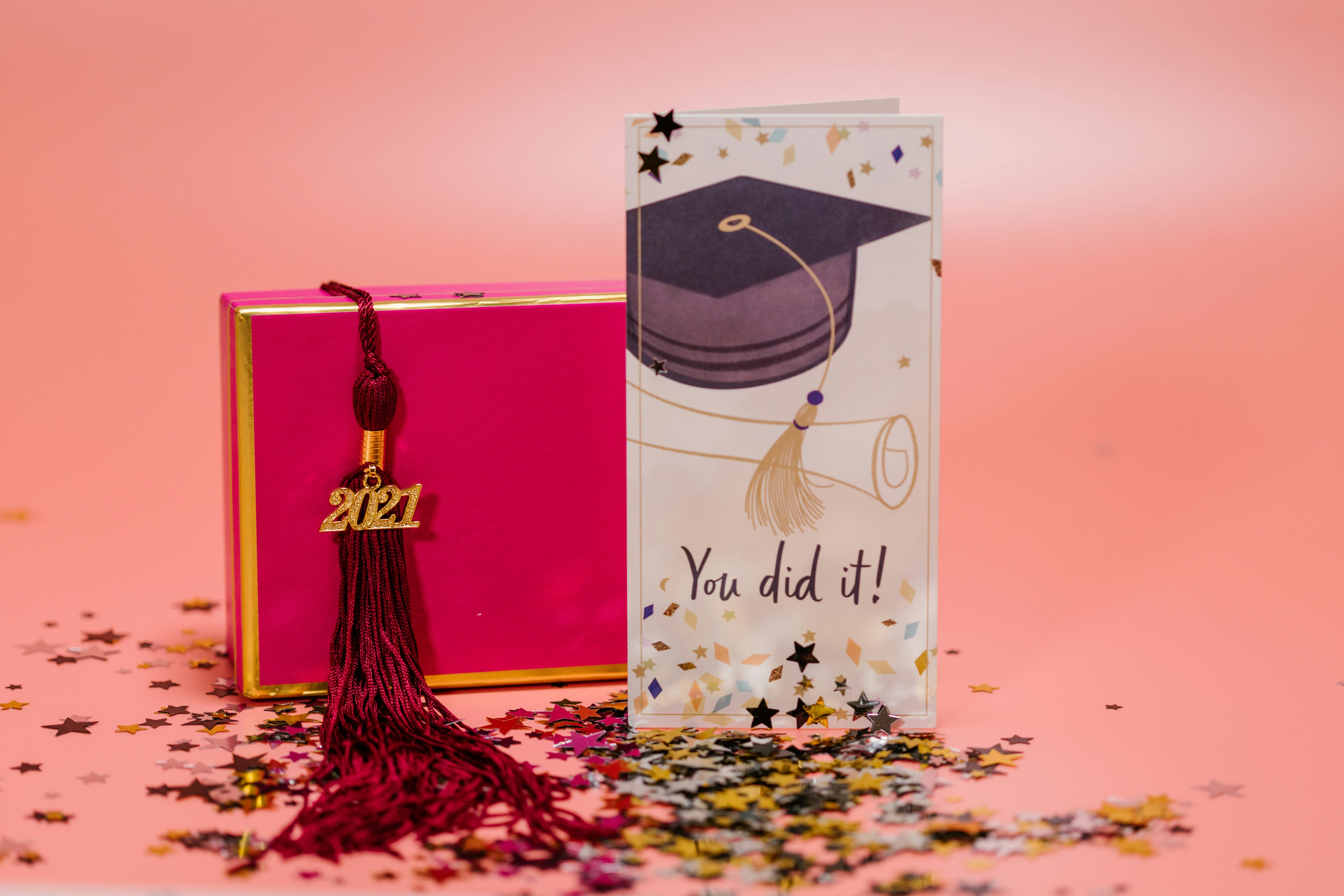 A Graduation Themed Illustration with a Gift Box and a Greeting Card ...
